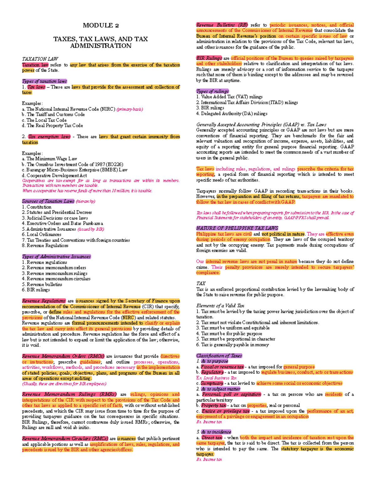 TAX MOD2 - Tax module 2 - MODULE 2 TAXES, TAX LAWS, AND TAX ...