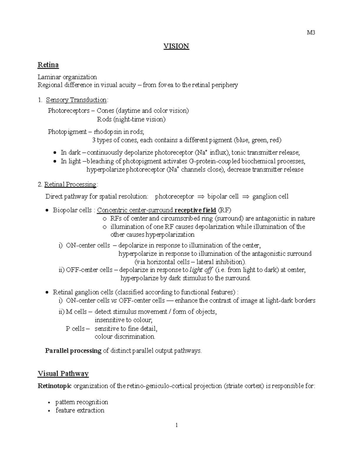 L20 - Vision Notes [2017 - M3 VISION Retina Laminar organization ...
