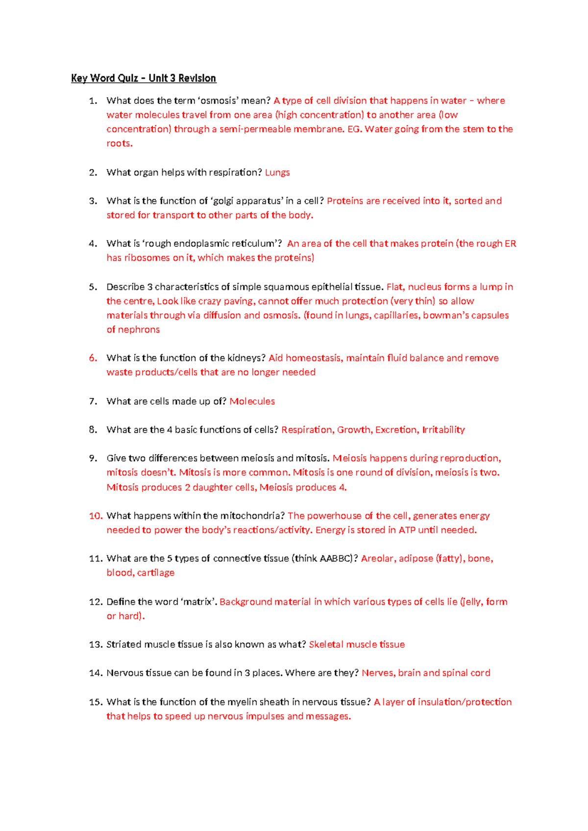 KEY WORD QUIZ - Key Word Quiz to help the students with key terms in ...