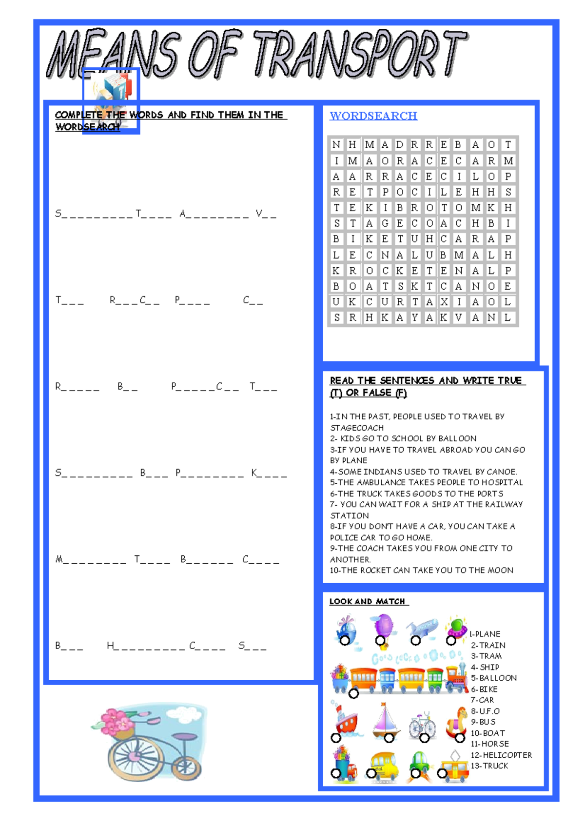 Means-of-transports-fun-activities-games 2352 - COMPLETE THE WORDS AND ...
