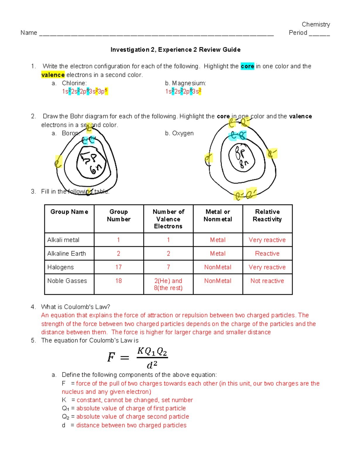 5 Evaluate - Investigation 2, Experience 2 Review Guide Updated 11.24 ...