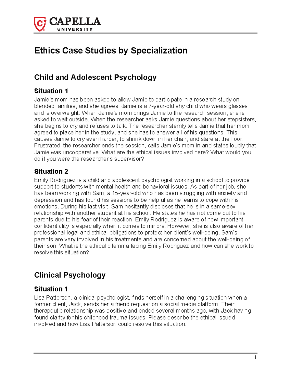Cf ethics case studies - N/A - Ethics Case Studies by Specialization ...
