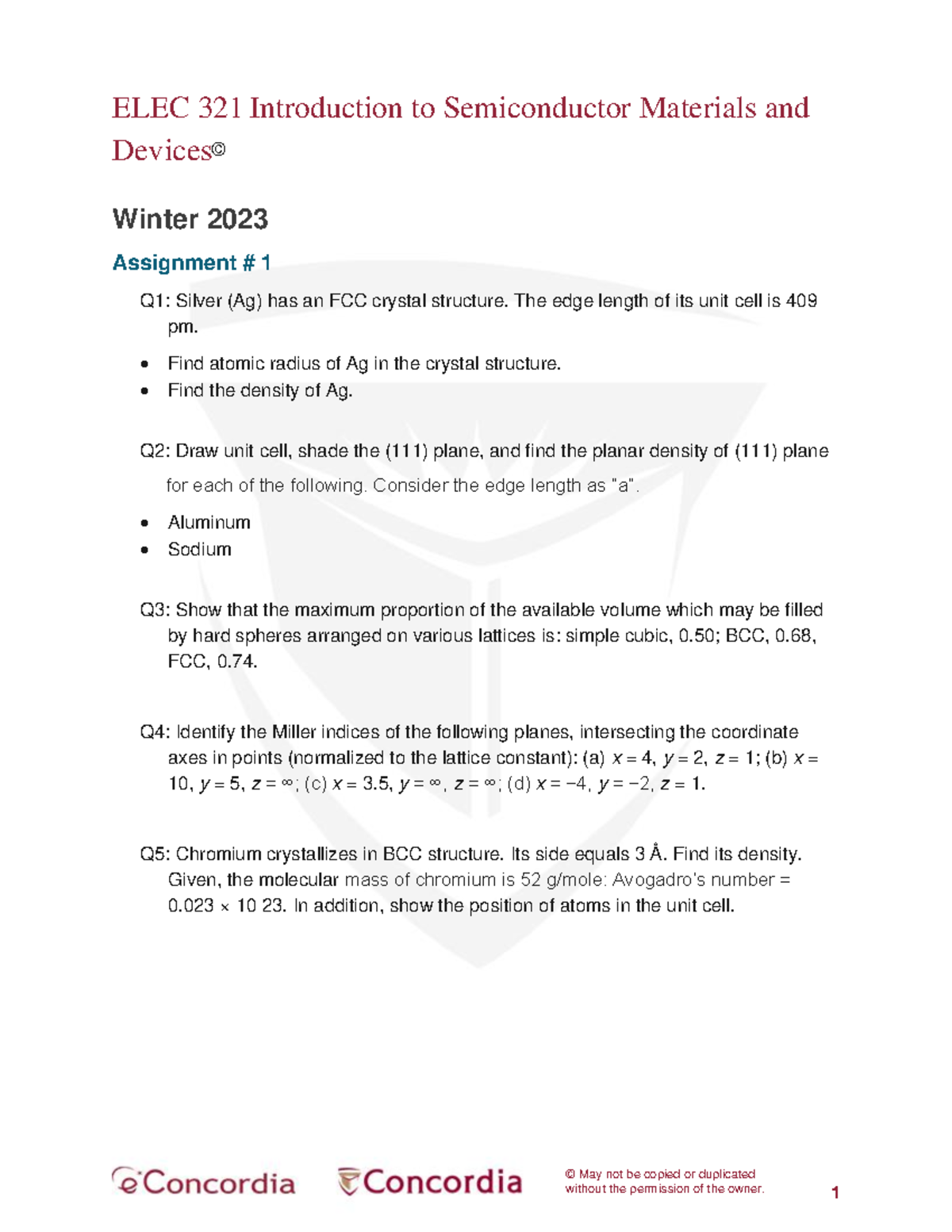 Assignment 1 Instructions - 1 © May not be copied or duplicated without the permission of the ...