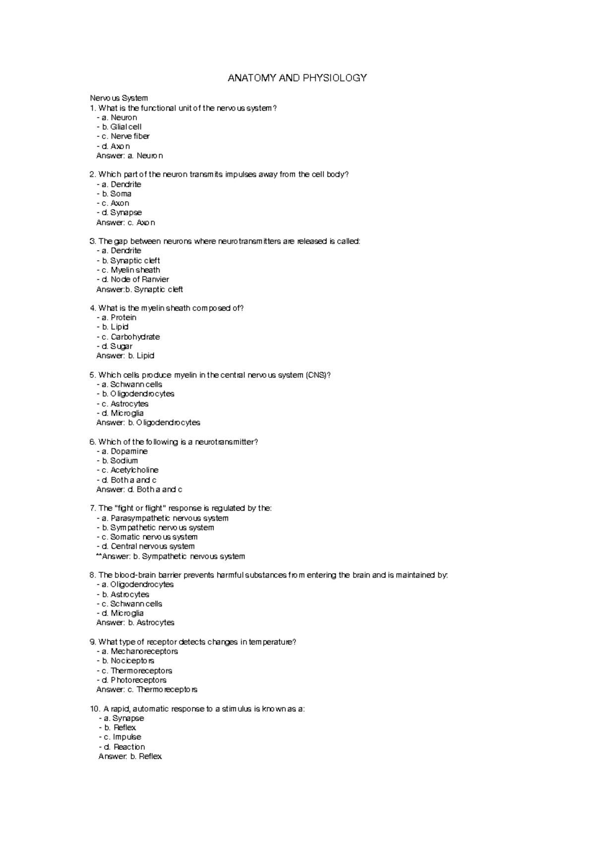 1 - mock test - ANATOMY AND PHYSIOLOGY Nervous System What is the ...
