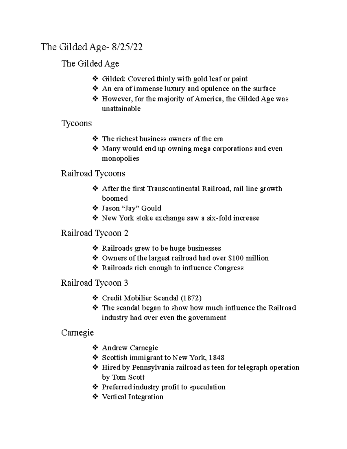 The Gilded Age - Teacher: Thomas Miller - The Gilded Age- 8/25/ The ...