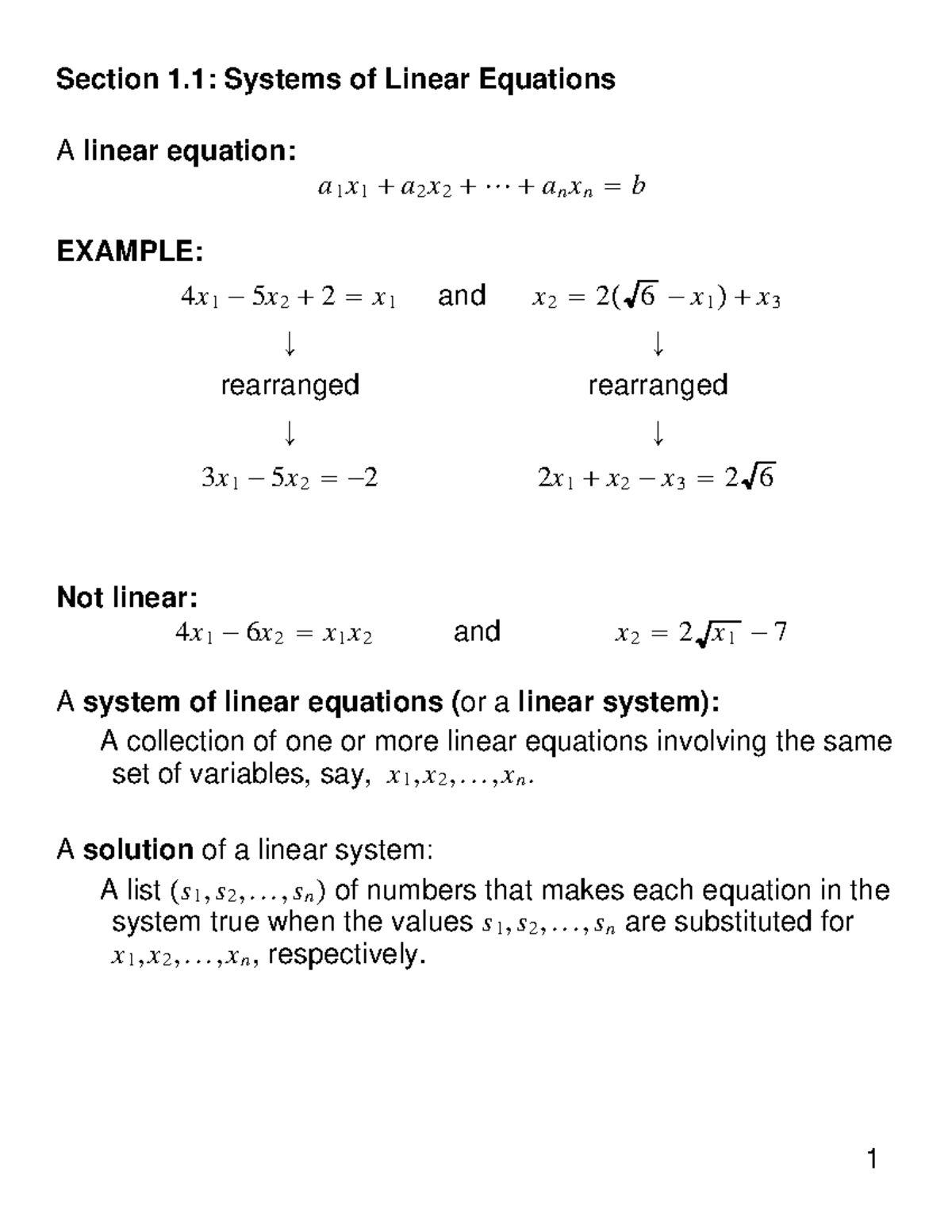 echelon form introduction to linear algebra - Section 1: Systems of ...