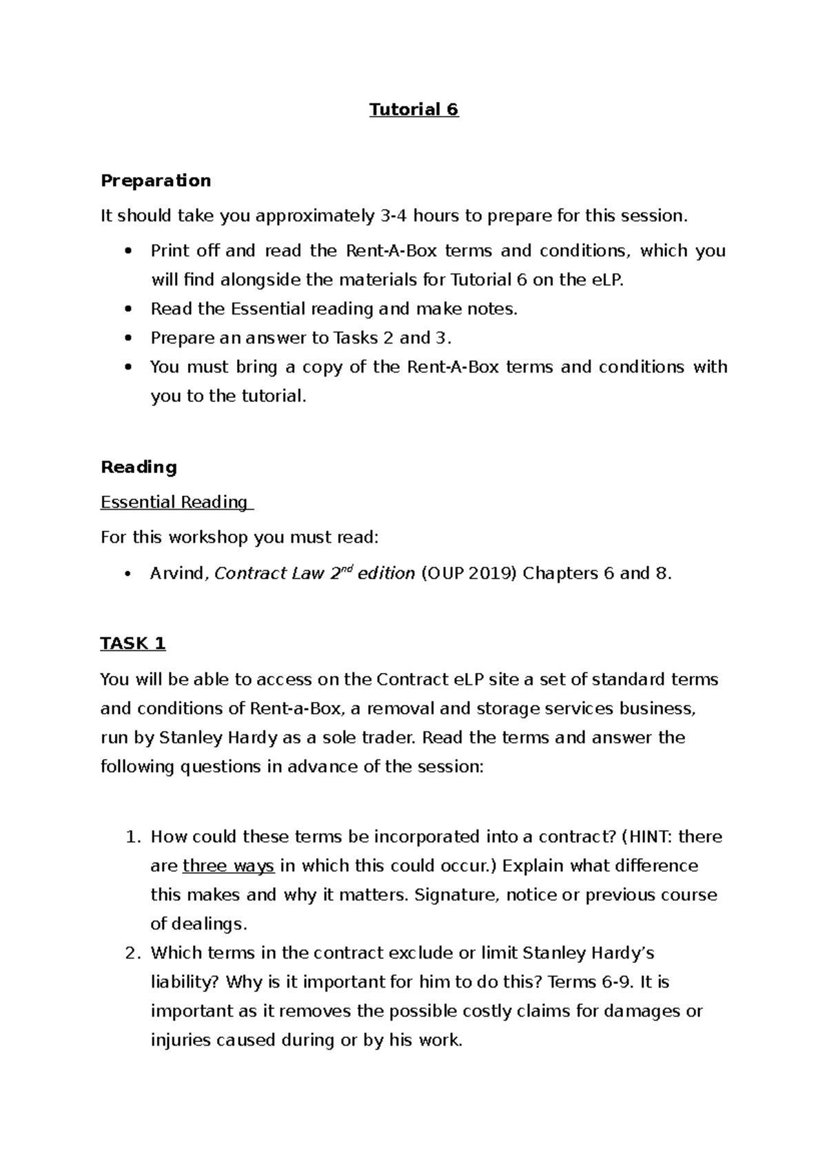 Tutorial 6 - Tutorial 6 Preparation It should take you approximately 3 ...