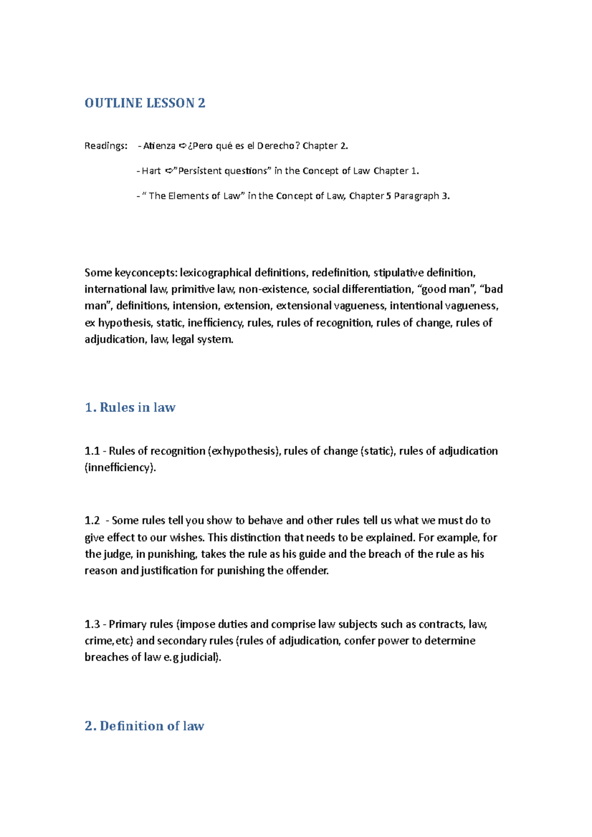 2nd Lesson Outline - OUTLINE LESSON 2 Readings: - Atienza ¿Pero qué es ...