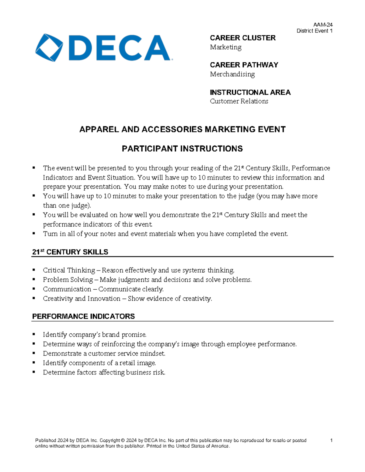 DECA Roleplay - Marketing Cluster - District Event 1 Published 2024 by ...