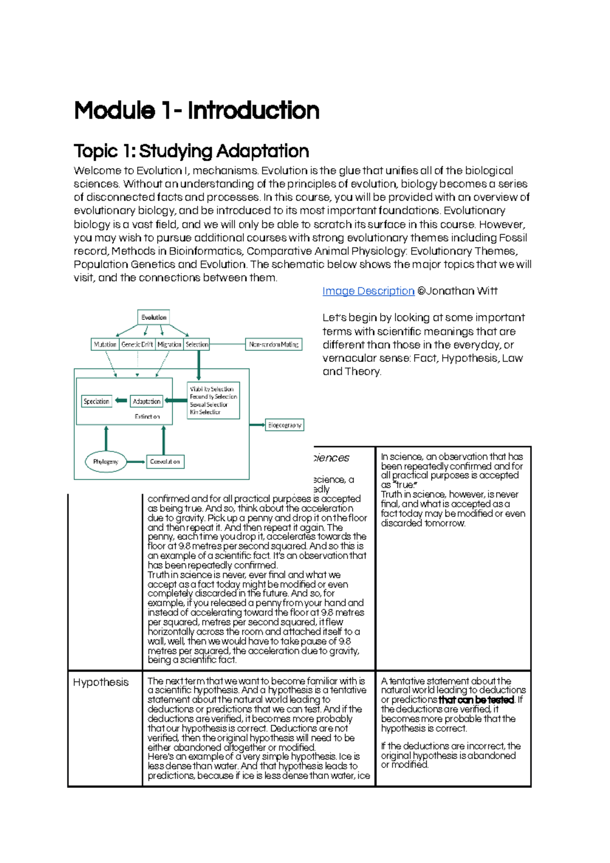 Biol 359 - Week 1 - Lecture notes 1-3 - Module 1- Introduction Topic 1 ...