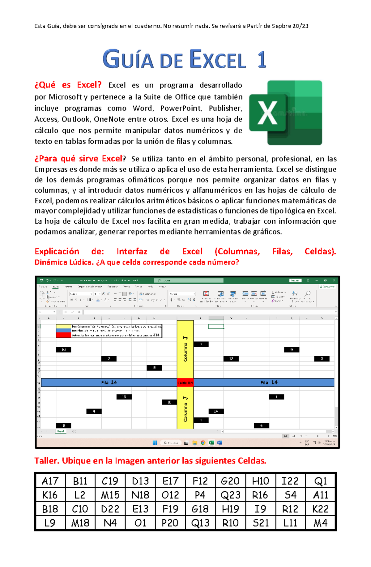 Excel 1 - Gracias - Esta GuÌa, debe ser consignada en el cuaderno. No resumir nada. Se revisar ...