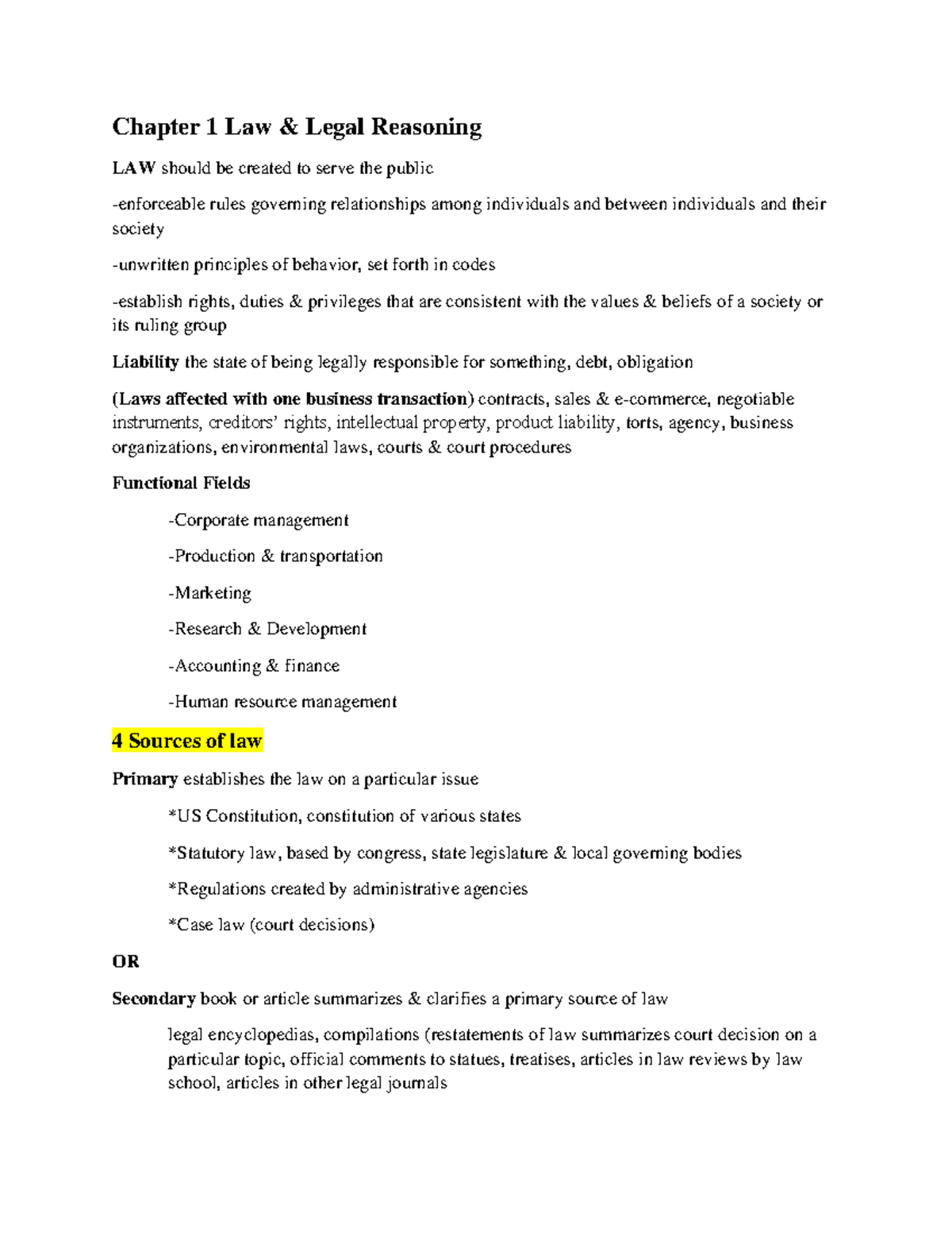 LAW 1101 - Copy - Chapters 1,3,4,10,16 - Chapter 1 Law & Legal ...