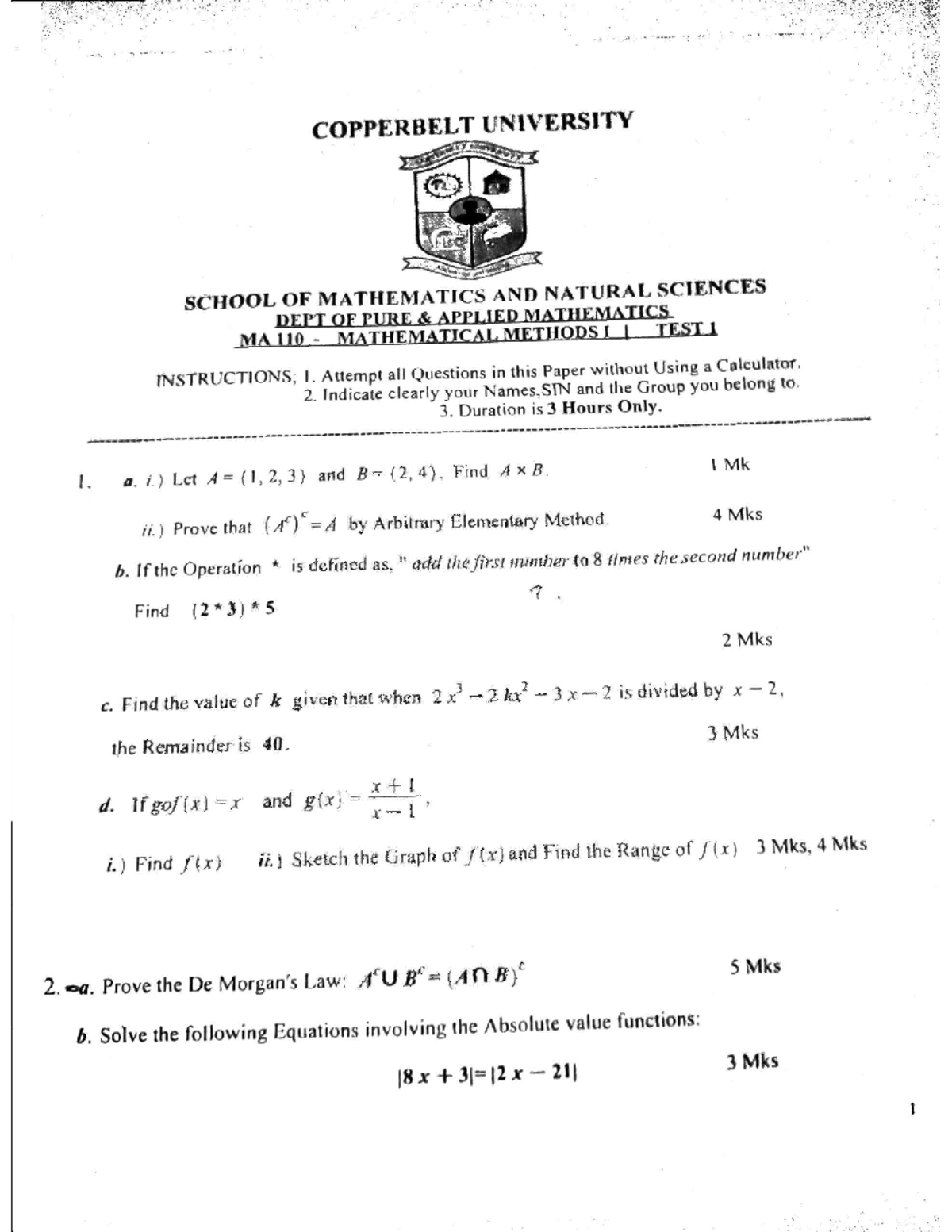 Math test 1 - practice question - Introduction to mathematics - Studocu