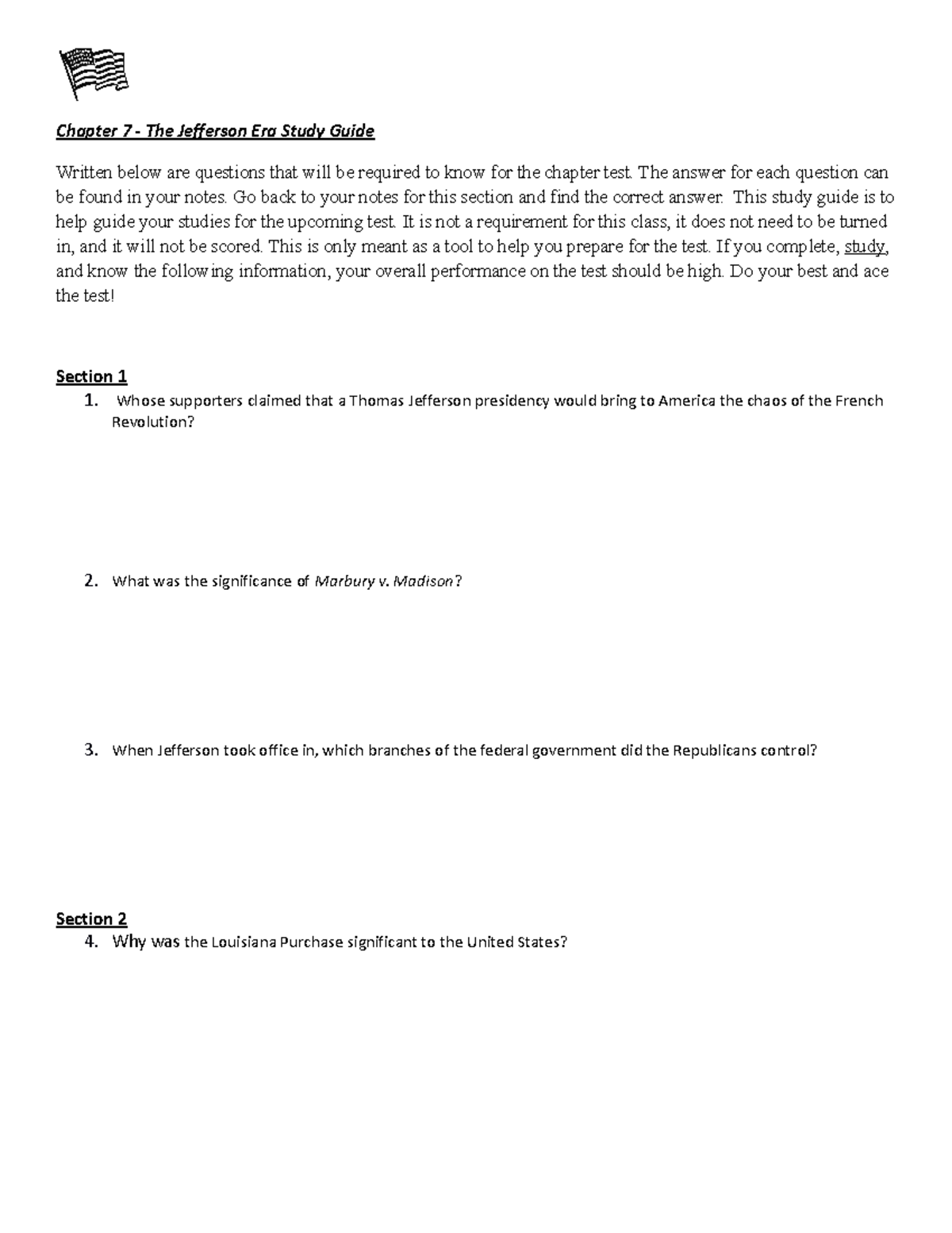 Ch. 7 - The Jefferson Era Study Guide Website - Chapter 7 - The ...