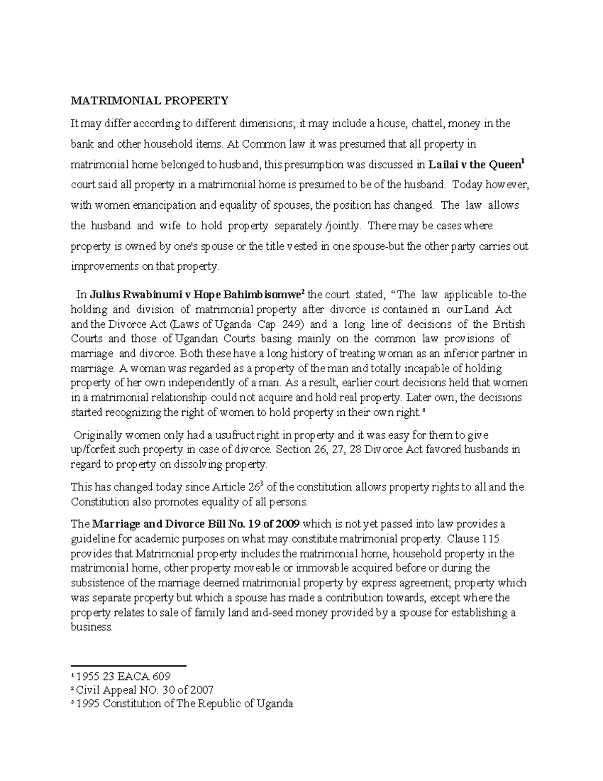 Matrimonial Property coursework - MATRIMONIAL PROPERTY It may differ ...