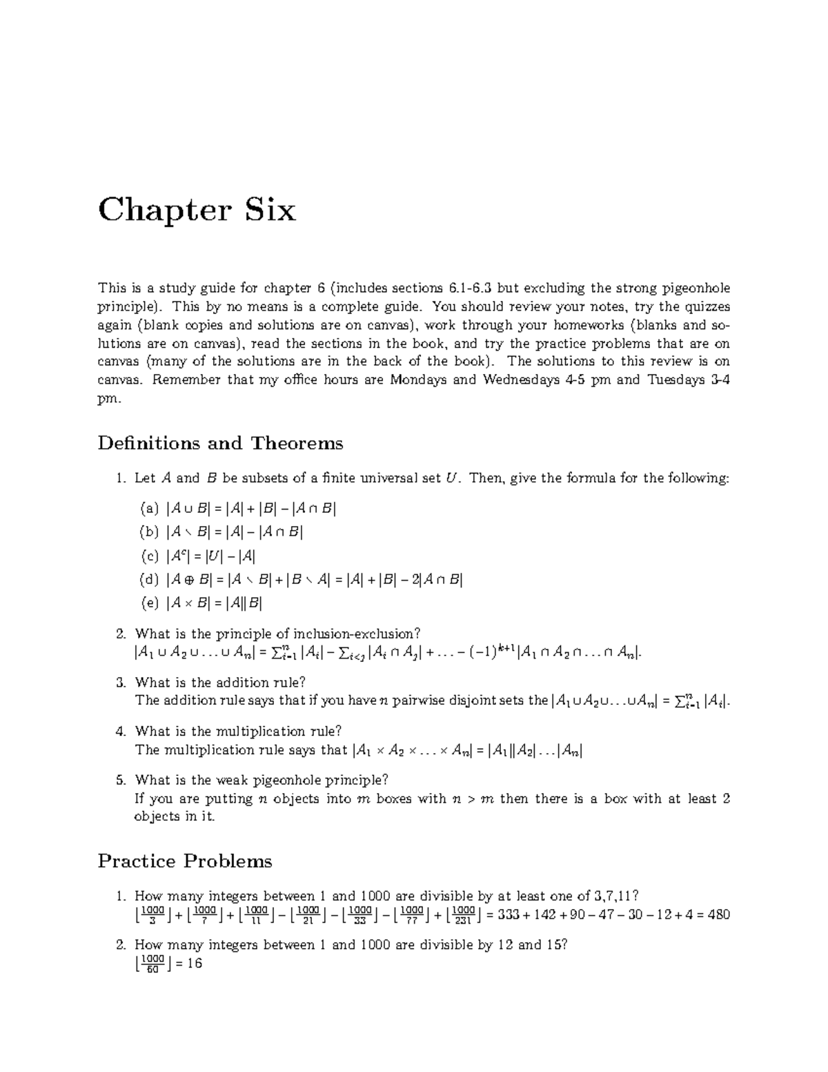 Chapter 6 Solns - Chapter Six This is a study guide for chapter 6 ...