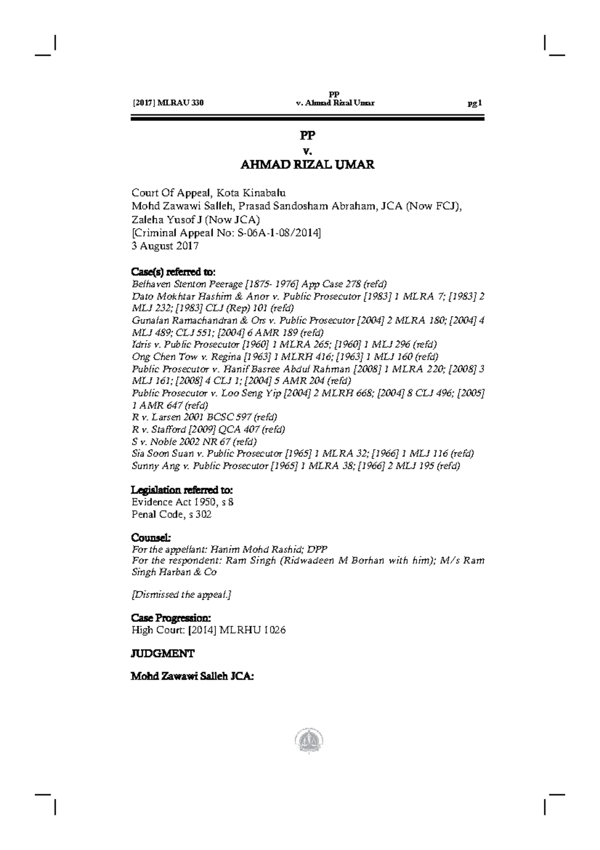 PP V Ahmad Rizal (COA) (2017 ) - PP v. AHMAD RIZAL UMAR Court Of Appeal ...