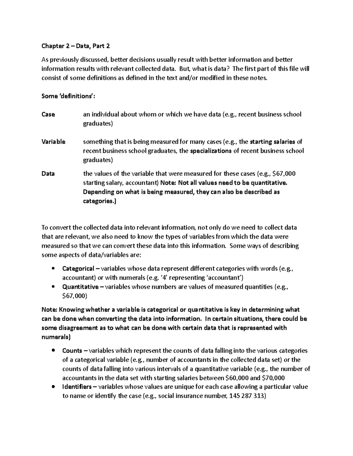 Complete Chapter 2 Summary, Sept. 29th - Chapter 2 – Data, Part 2 As ...
