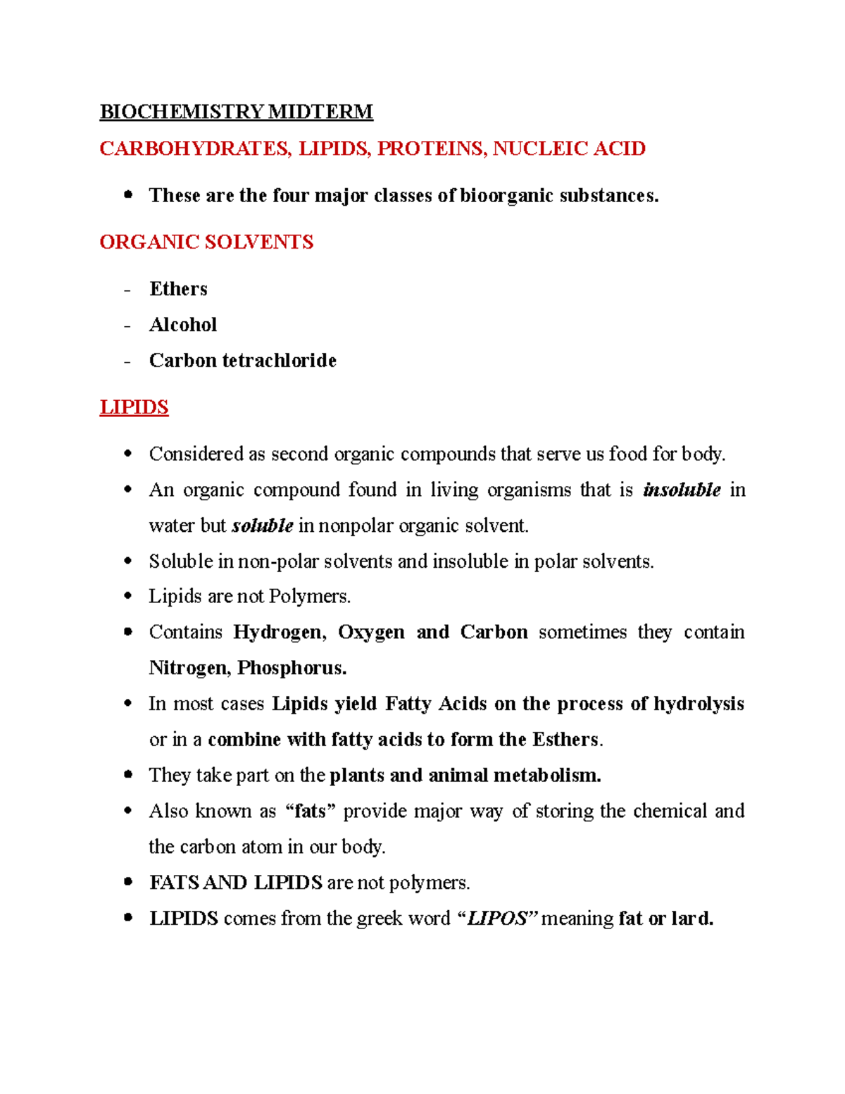 Biochemistry Midterm Reviewer - BIOCHEMISTRY MIDTERM CARBOHYDRATES ...