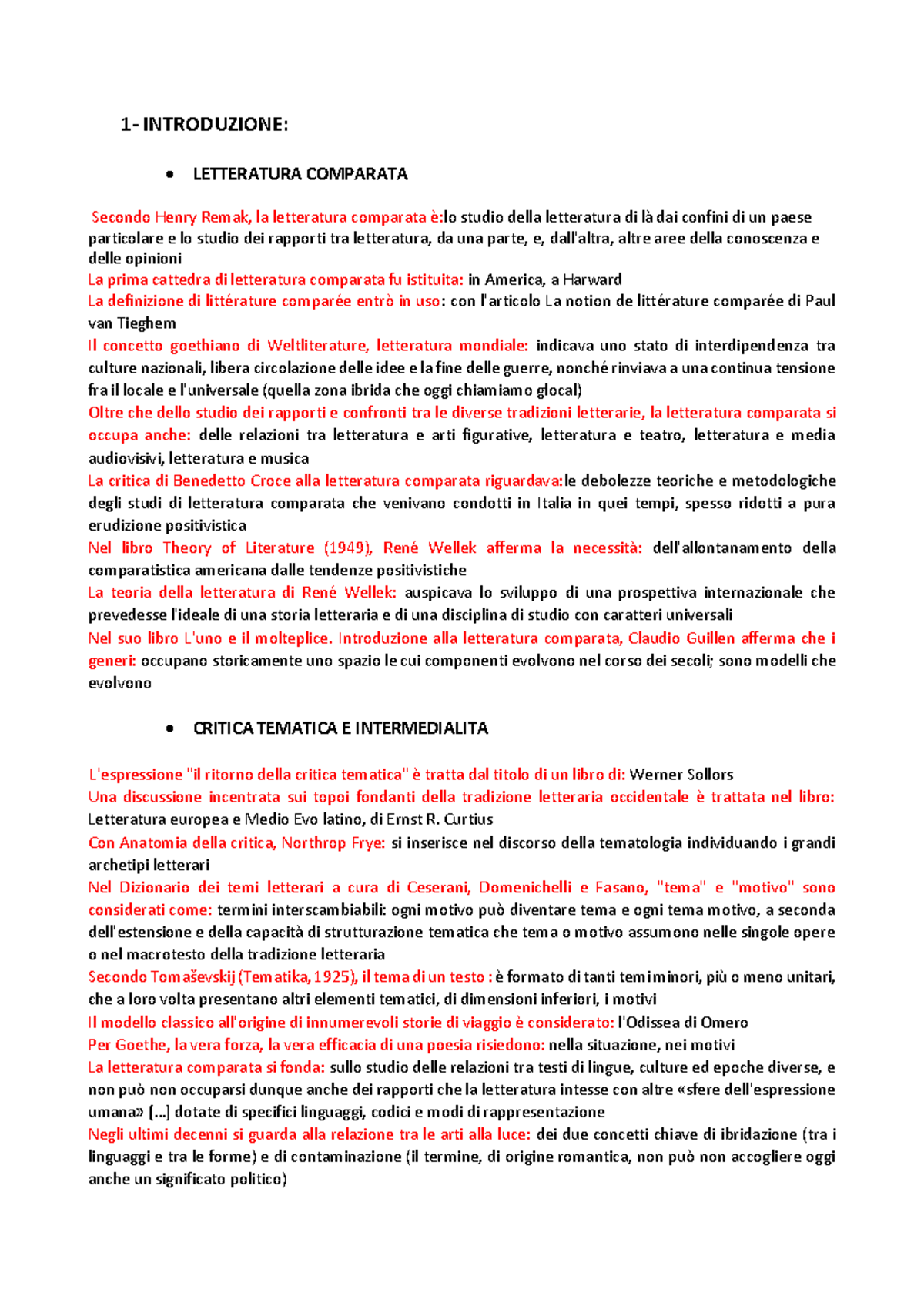 Critica Letteraria Risposte - 1- INTRODUZIONE: LETTERATURA COMPARATA ...