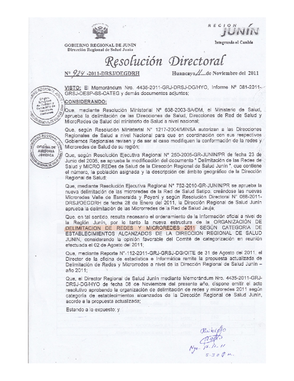 Resoluci n Directoral No. 924-2011-DRSJ Oegdrh 2 - Epidemiología - Studocu