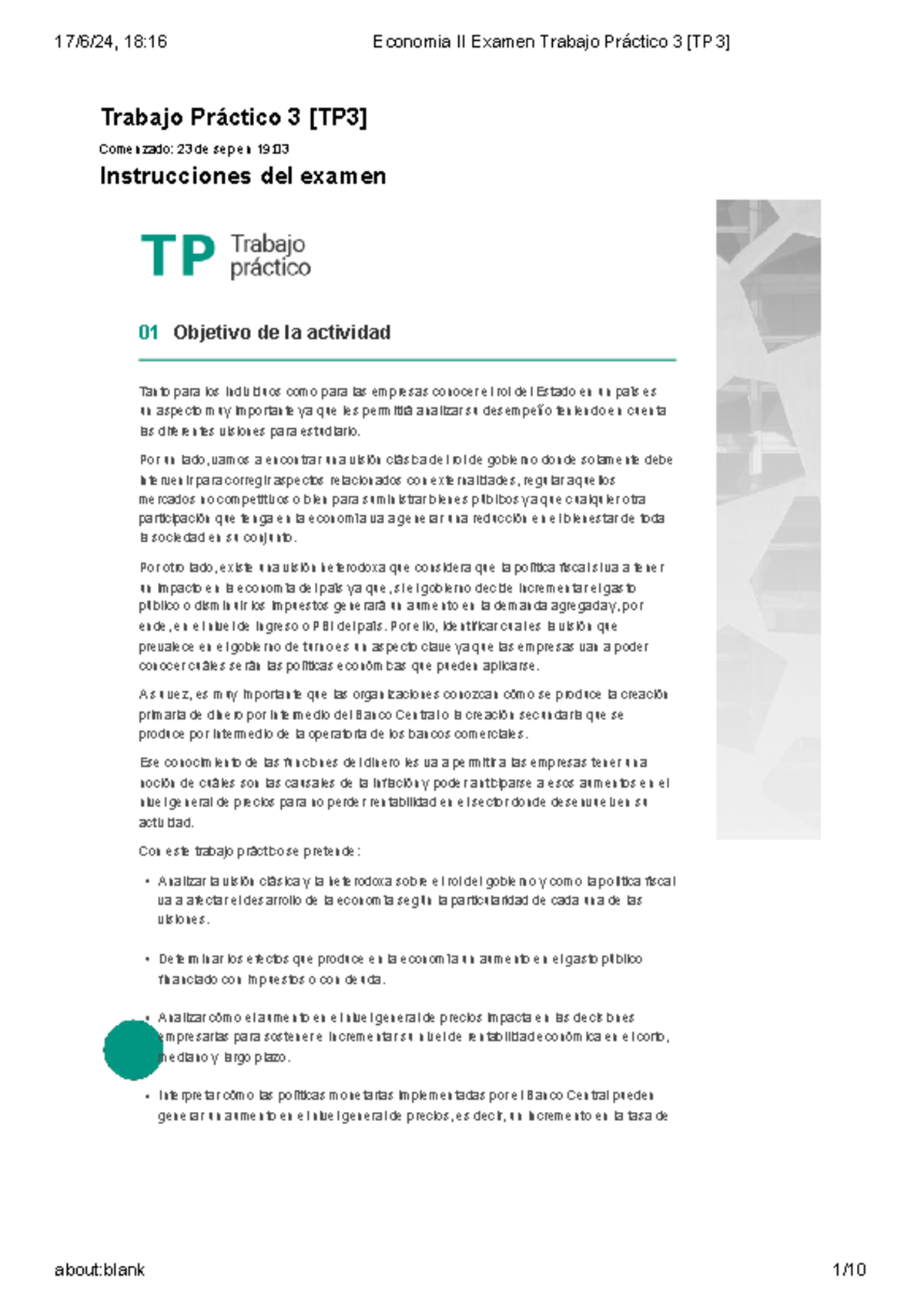 Economia II Examen Trabajo Práctico 3 [TP3] - Trabajo Práctico 3 [TP3] Comenzado: 23 de sep en ...