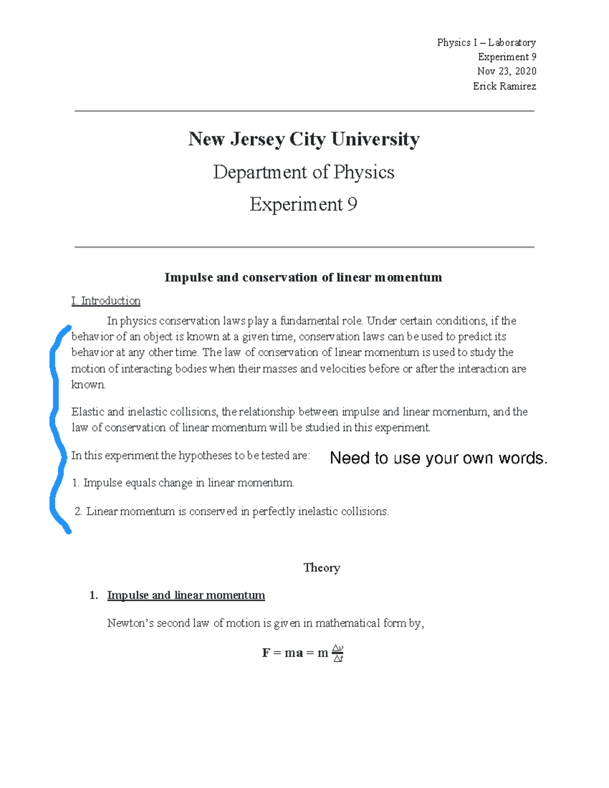 Impulse and conservation - Introduction In physics conservation laws ...