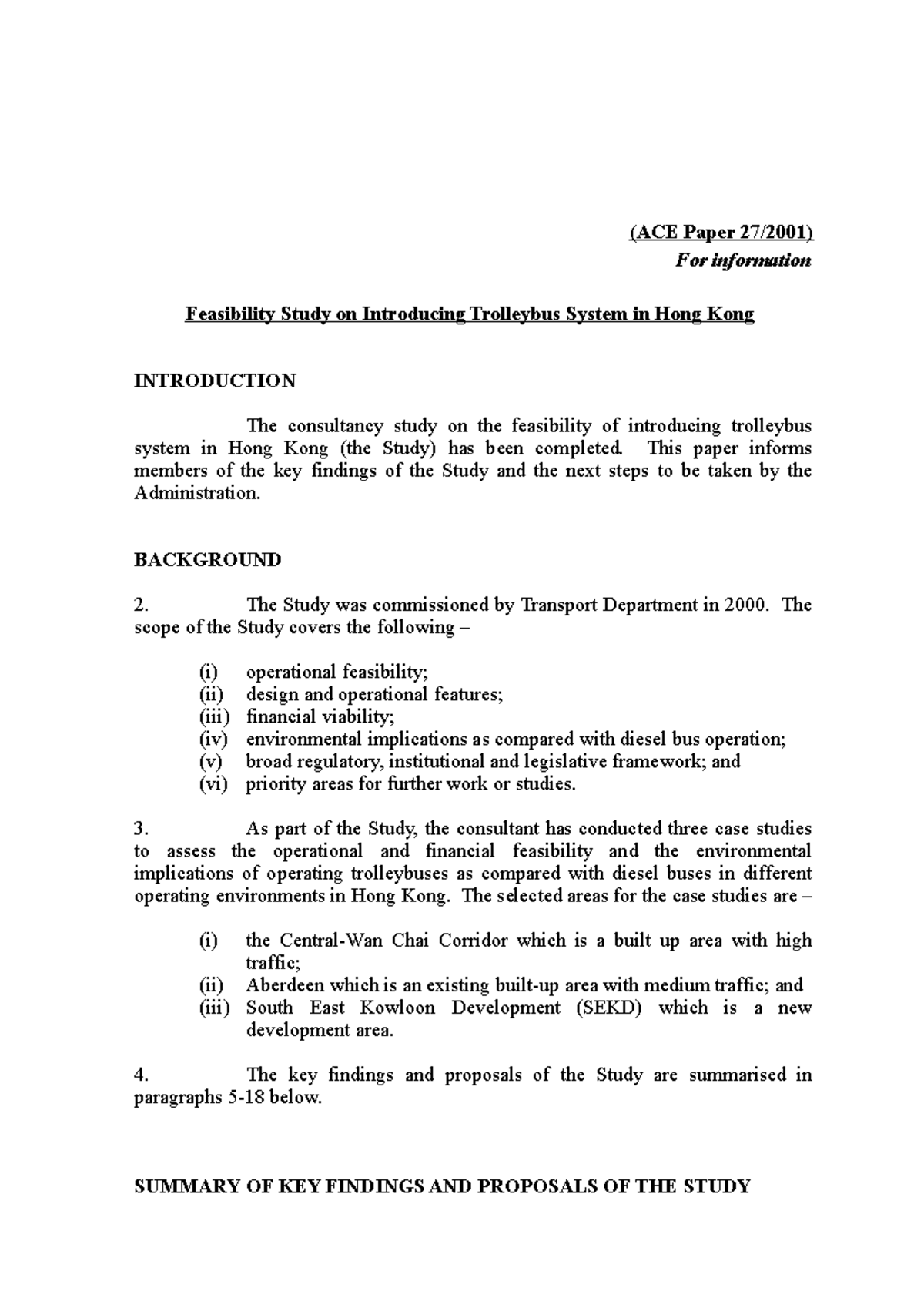 Feasibility study example 03 - (ACE Paper 27/2001) For information ...