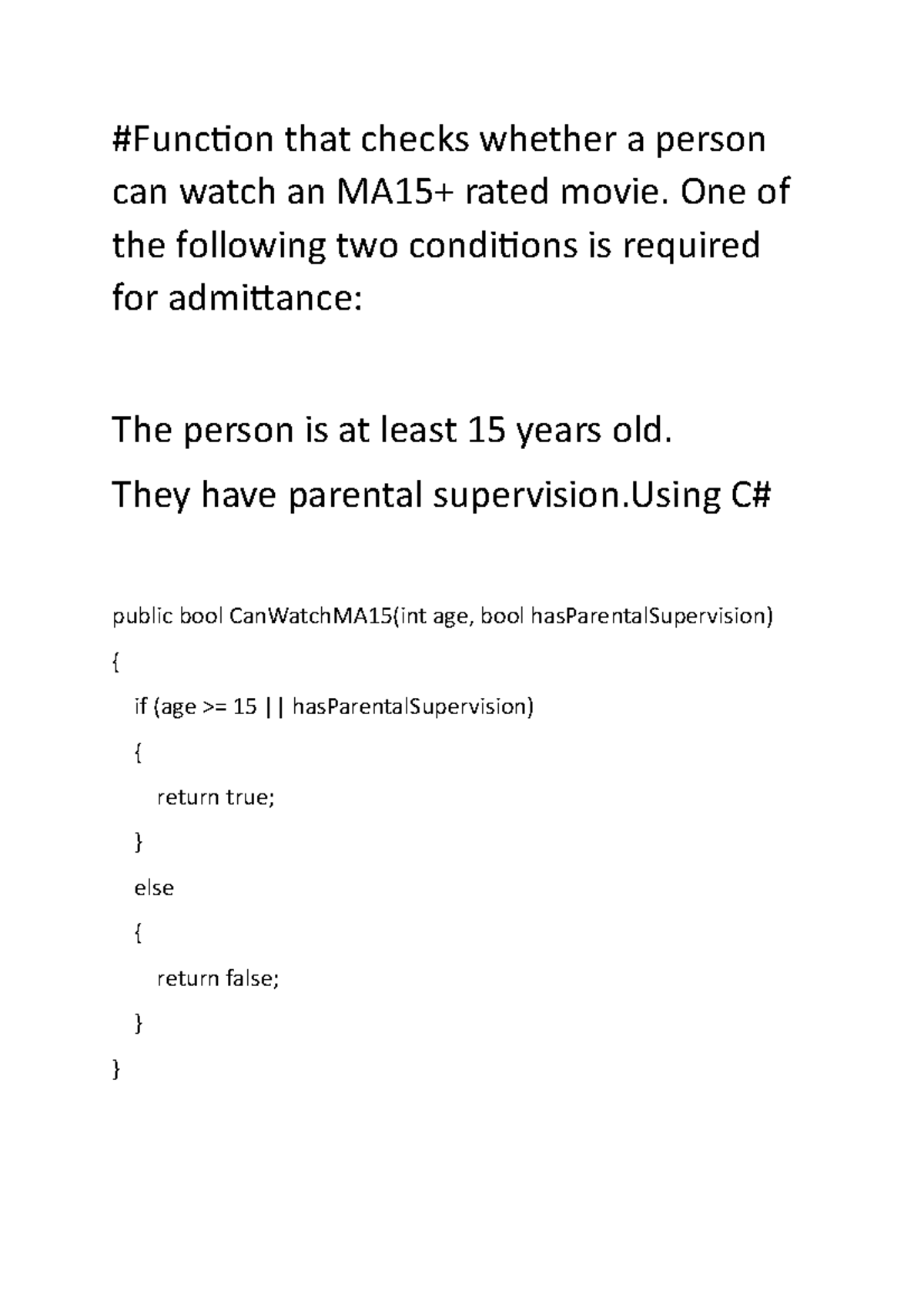 Person can watch an MA15 using C# - #Function that checks whether a ...