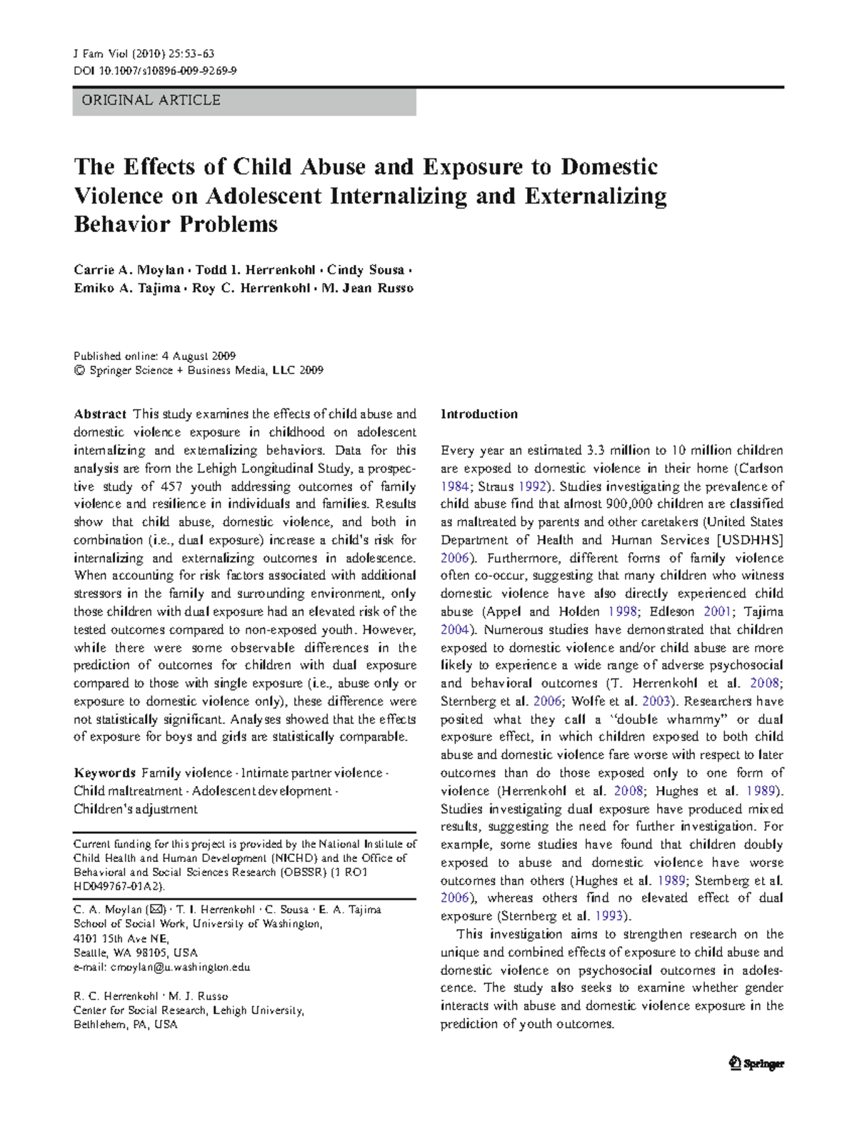 The effects of child abuse and exposure to DV on Adolescent Inter(exter ...