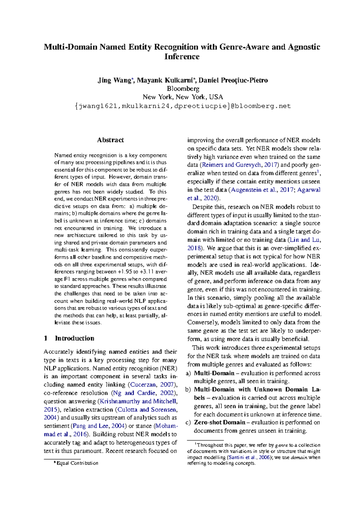 Multi-Domain Named Entity Recognition with Genre-Aware and Agnostic - Multi-Domain Named Entity ...