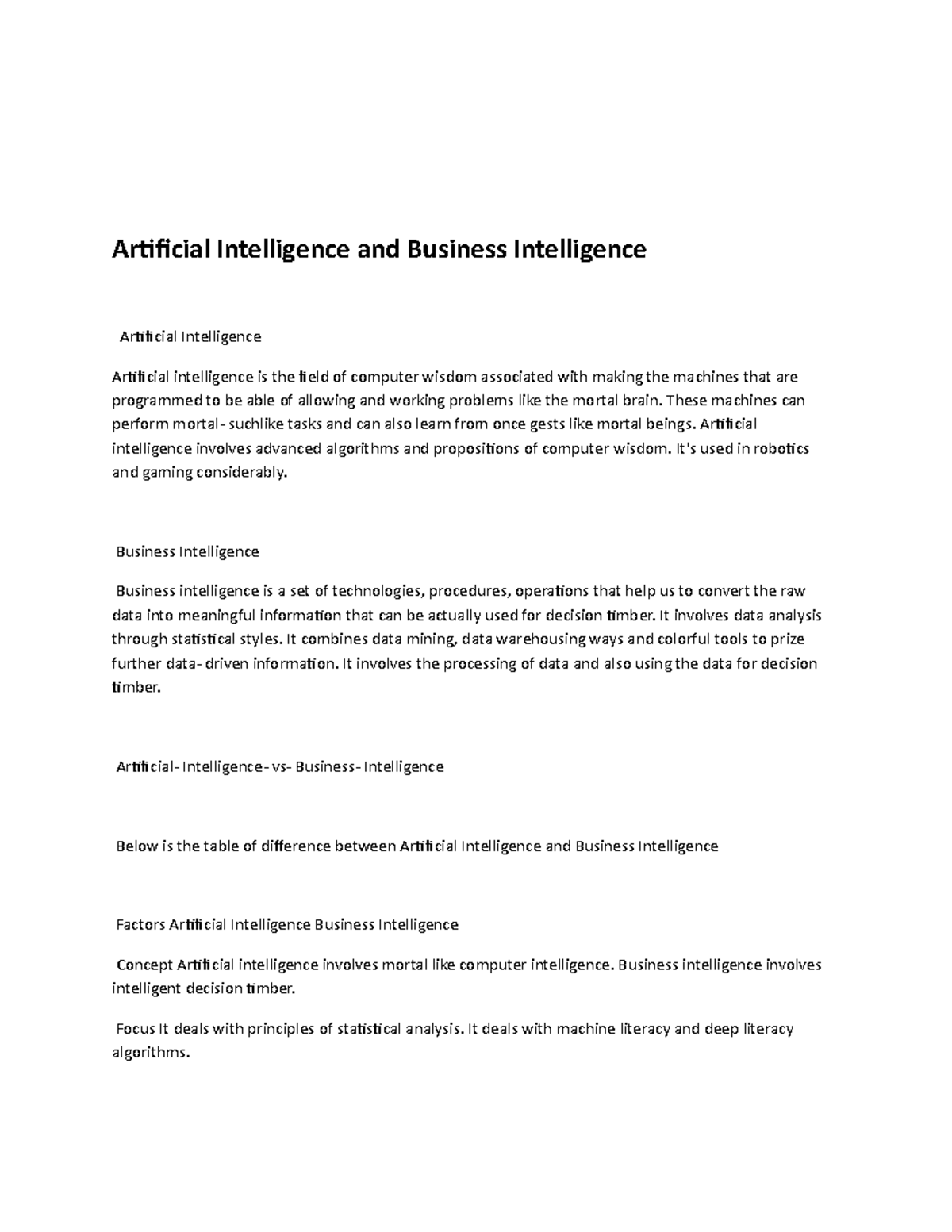 Artificial Intelligence and Business Intelligence - Artificial ...