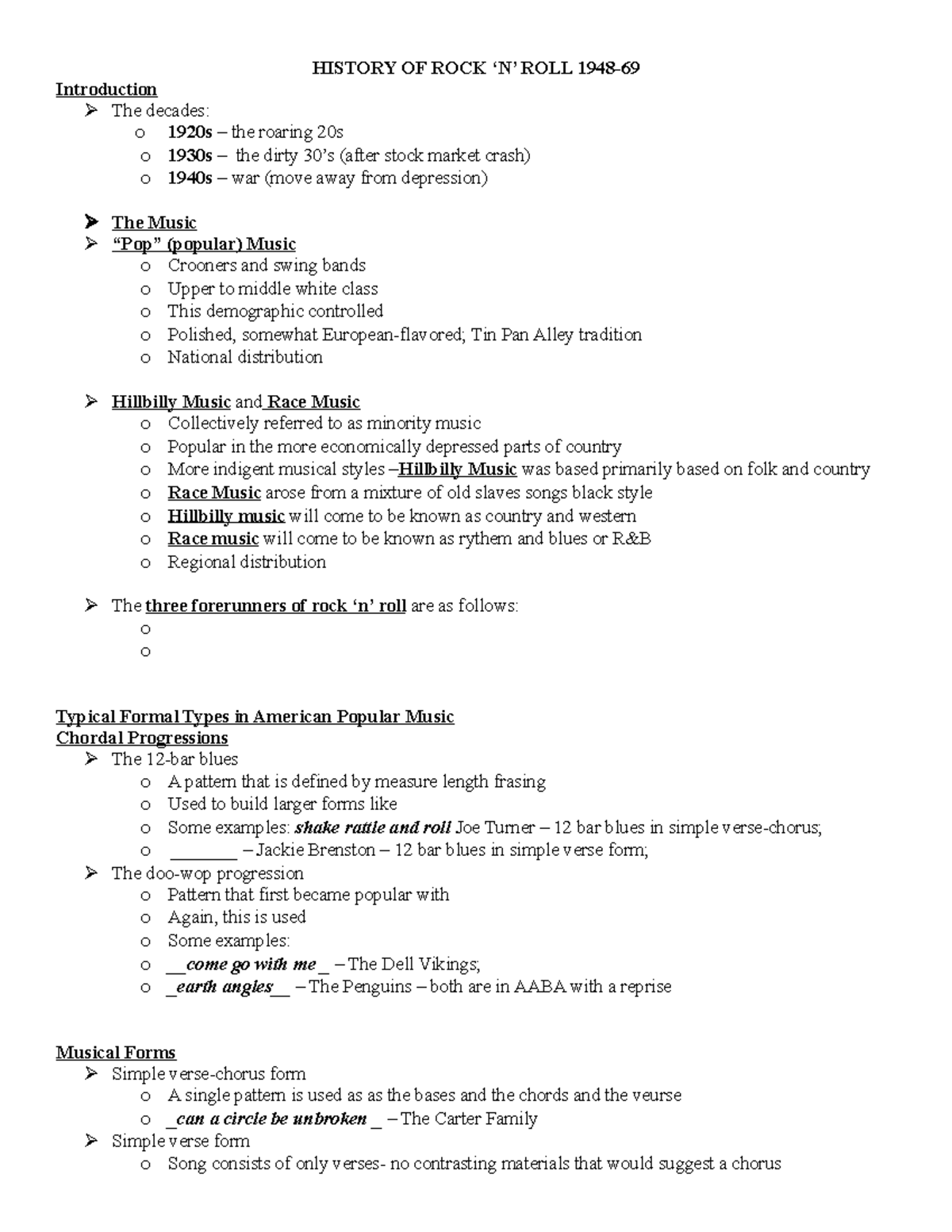 HR&R Class Notes - 1 - lecture #1... history of rock and roll - HISTORY ...