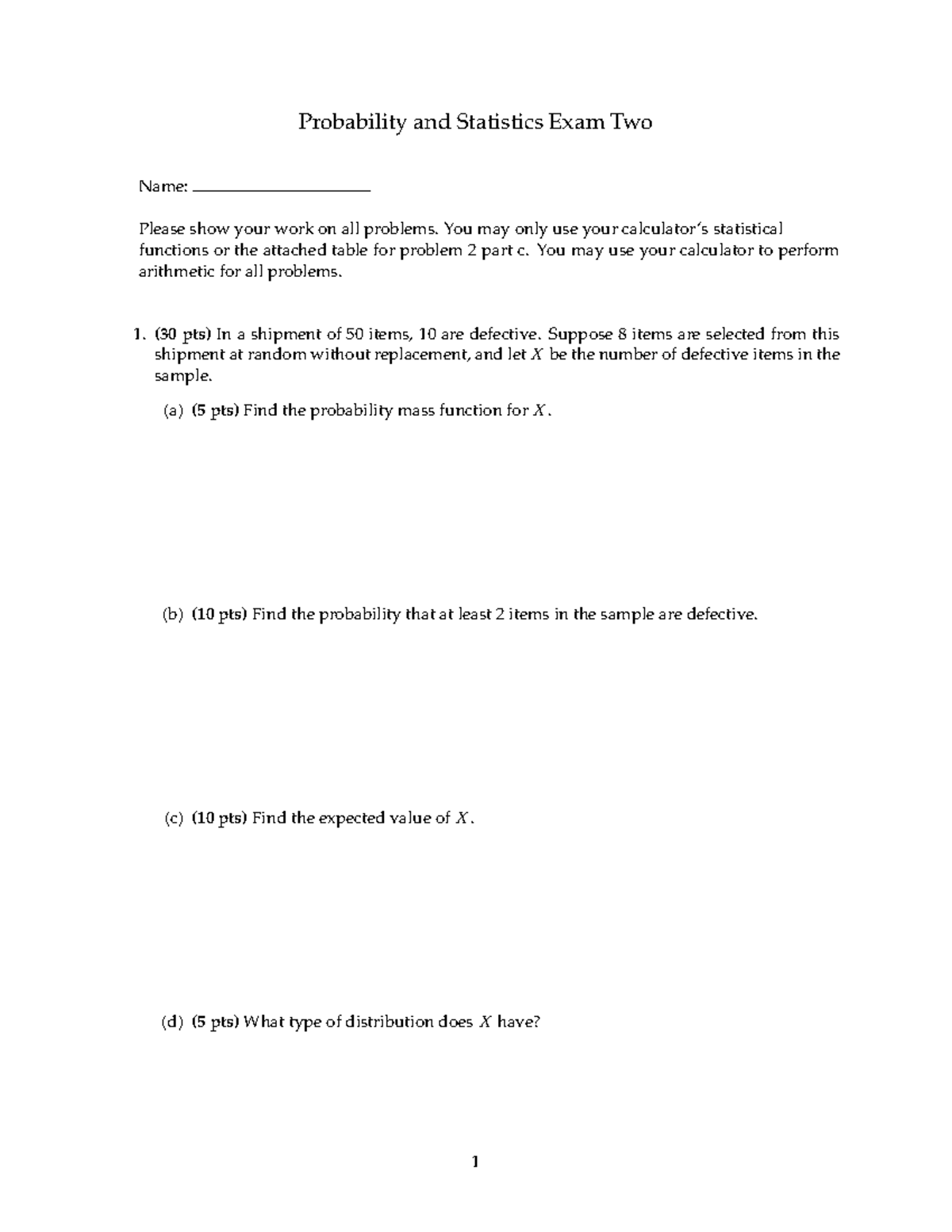 probability and statistics sample questions - Studocu
