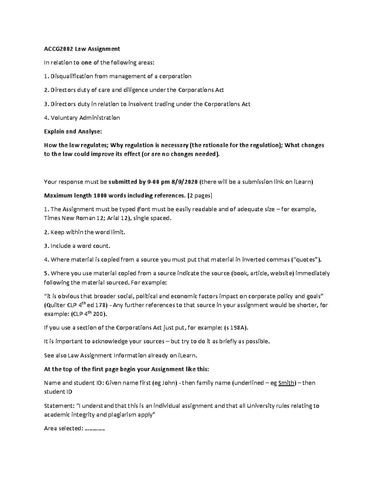 Accg 2002 S2 2020 Law Assignment Warning Tt Undefined Function 32 Warning Tt Undefined