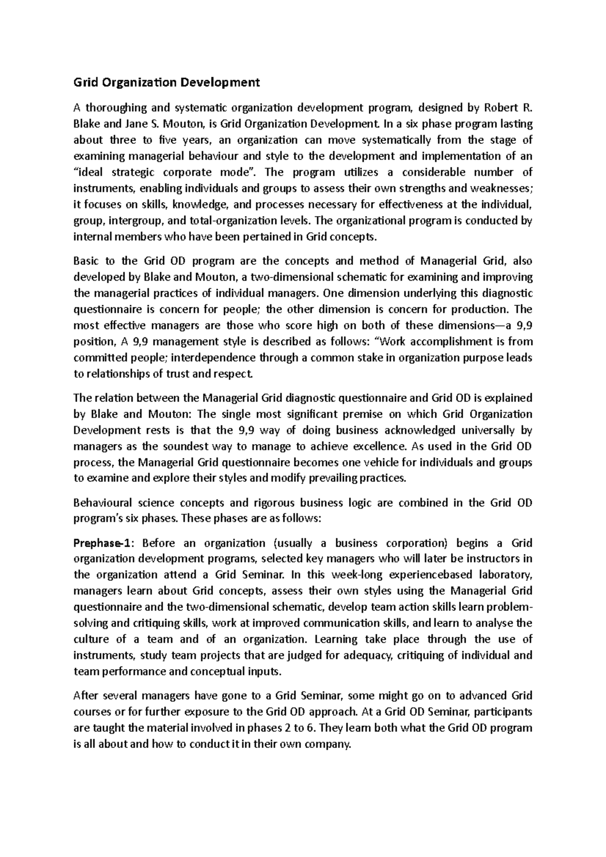 Grid Organization Development - Blake and Jane S. Mouton, is Grid ...