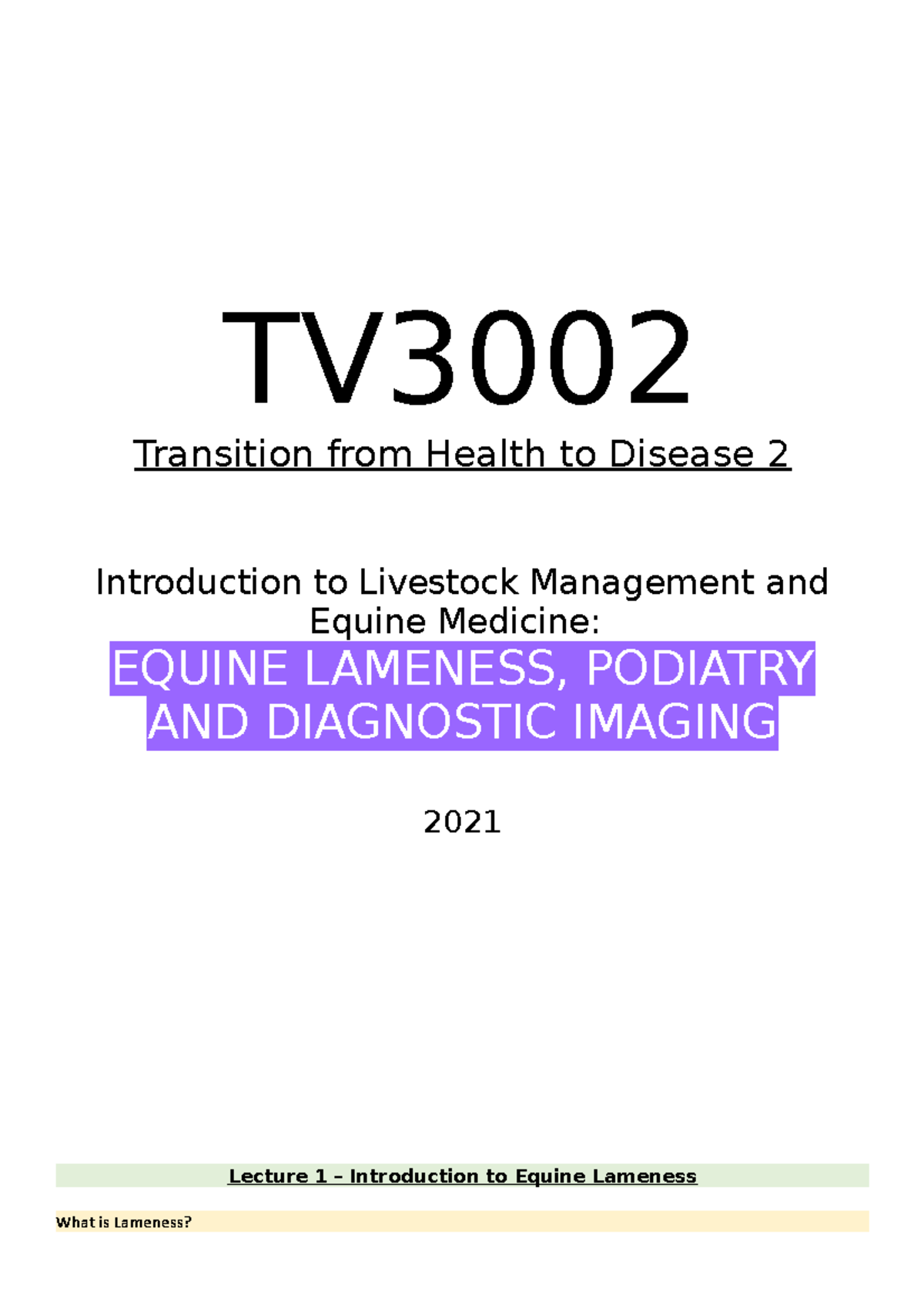 Equine Lameness, Podiatry and Diagnostic Imaging - Revision Notes - TV ...