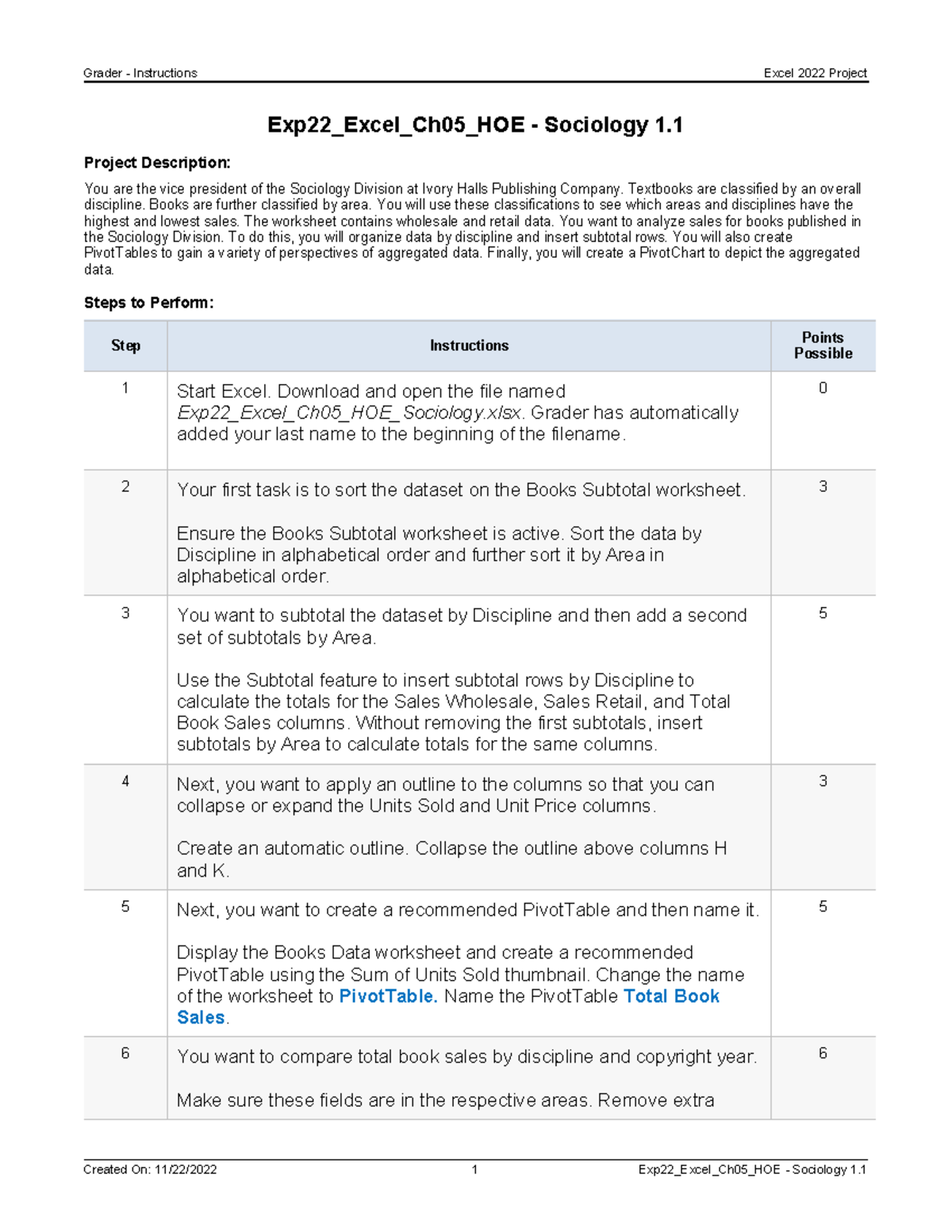 Exp22 Excel Ch05 HOE - Sociology 1 - Project Description: You are the vice president of the ...