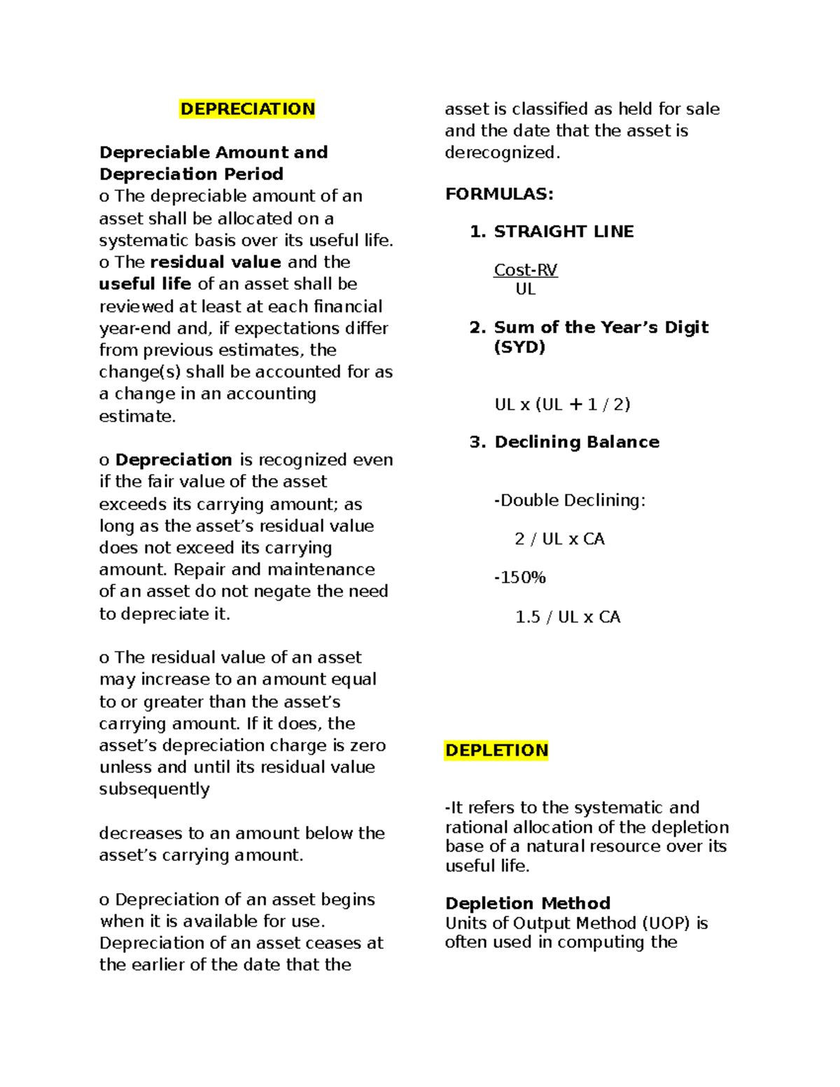 Depreciation, Depletion - DEPRECIATION Depreciable Amount and ...