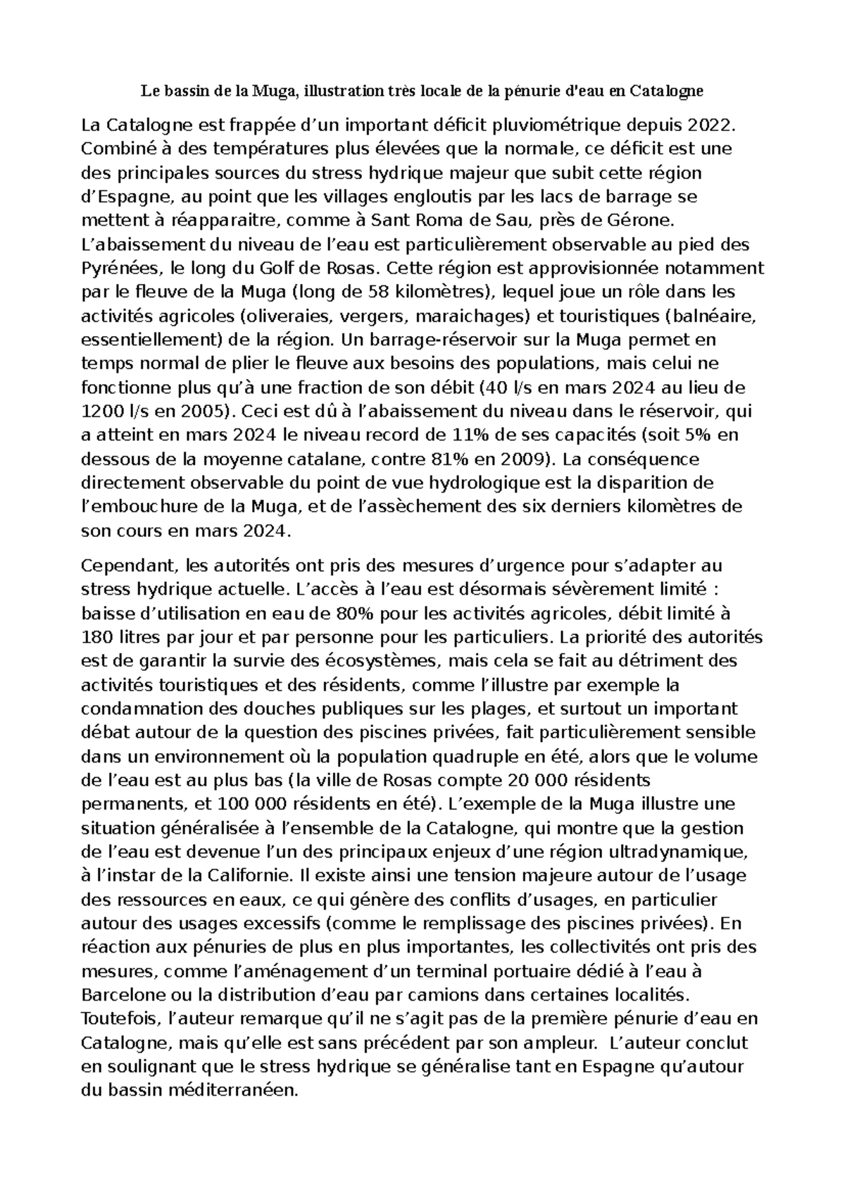 Compte rendu Muga - Le bassin de la Muga, illustration très locale de ...