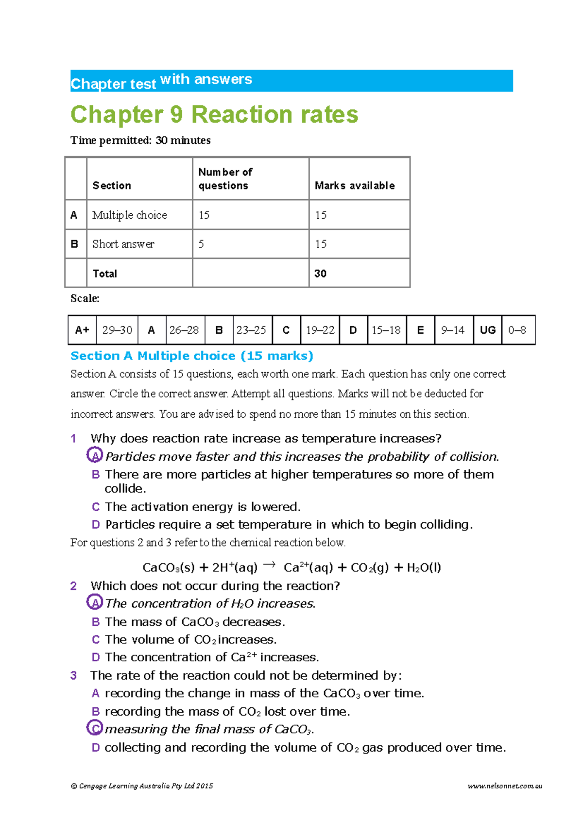 Rate of reaction Practice TEST Answers - Chapter test with answers ...
