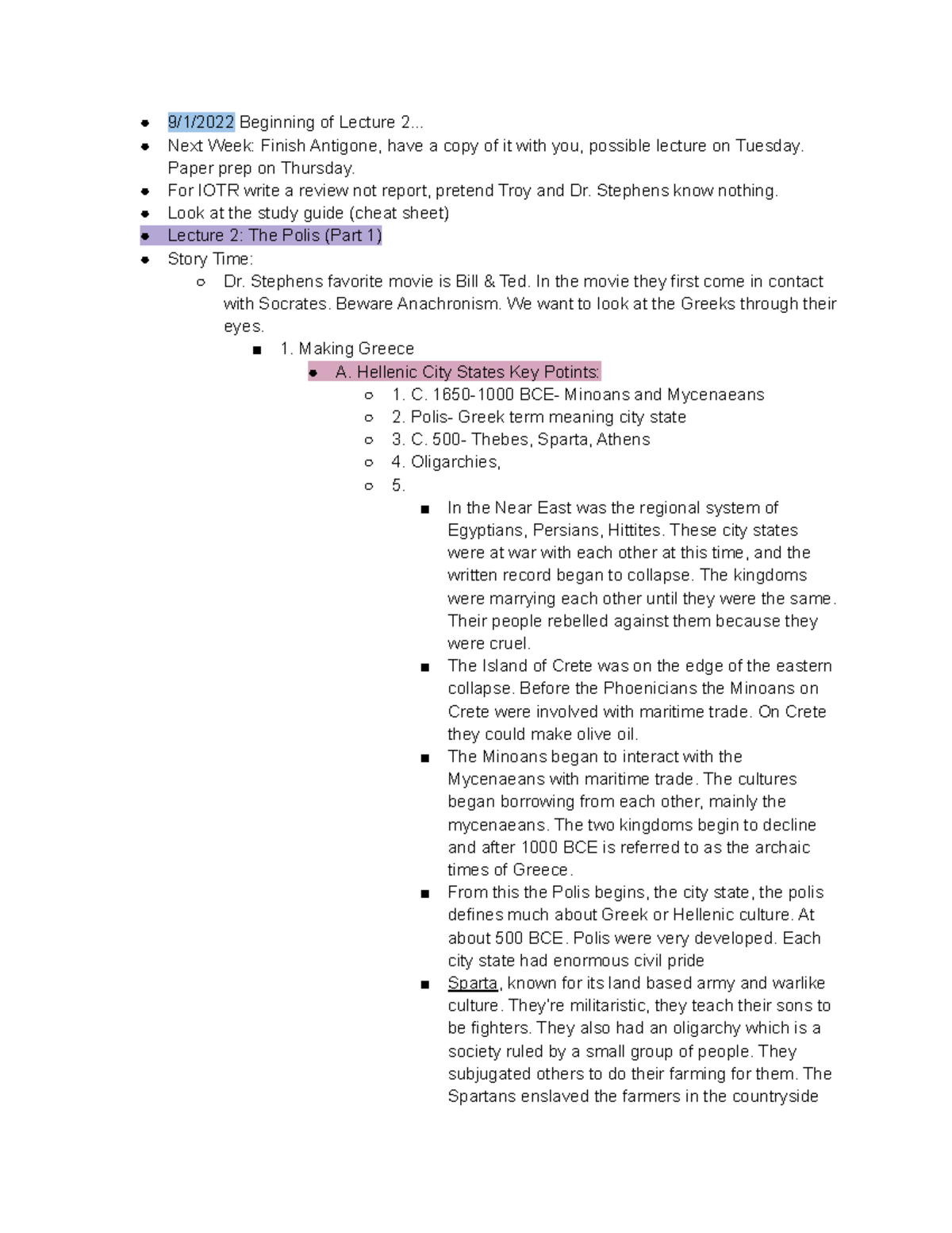 HST 120 L2-3 - Lectures 2-3 from Doc Stephens - 9/1/2022 Beginning of ...