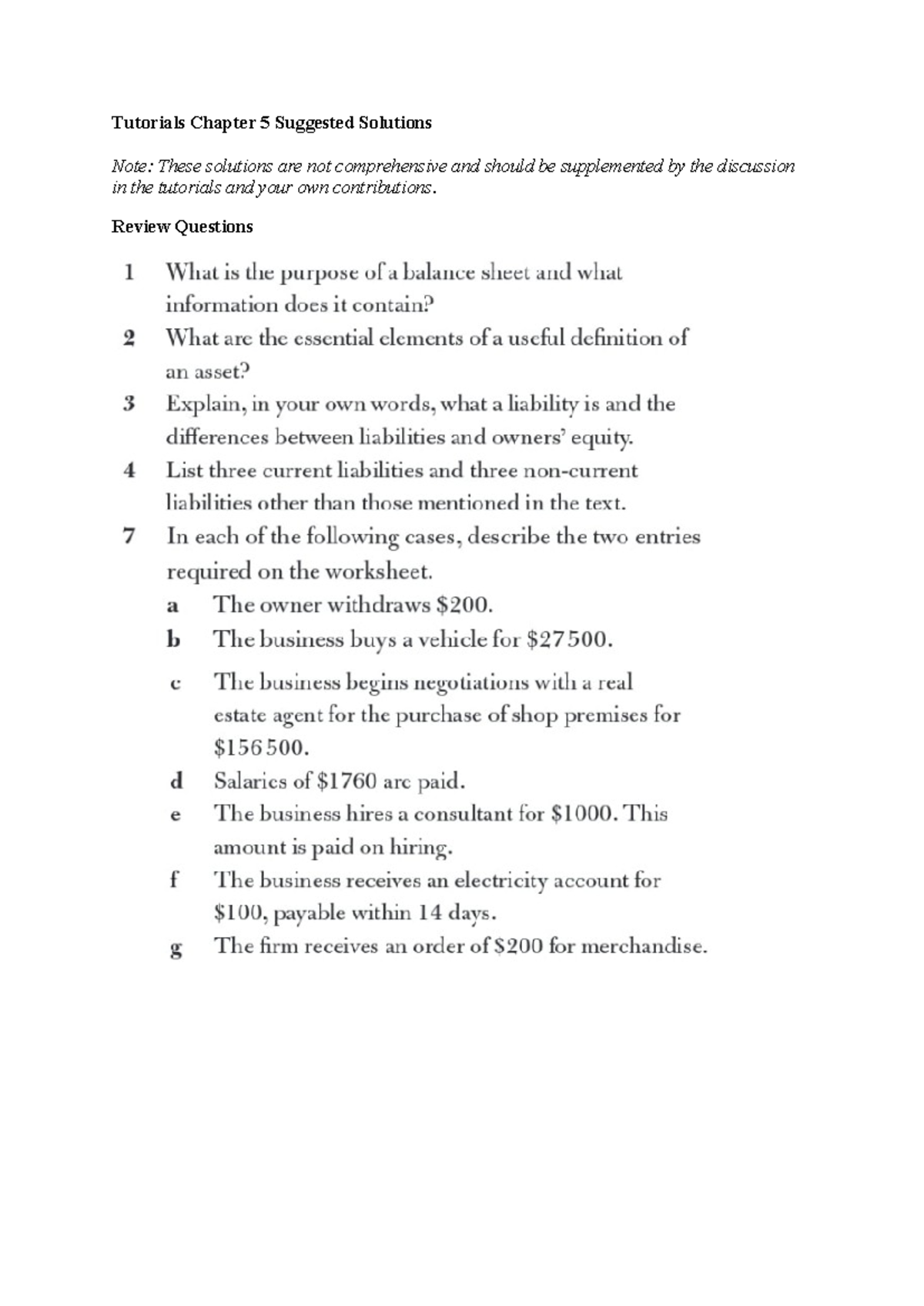 Tutorial 5 Chapter 5 Solution - 022107 - Tutorials Chapter 5 Suggested Solutions Note: These ...