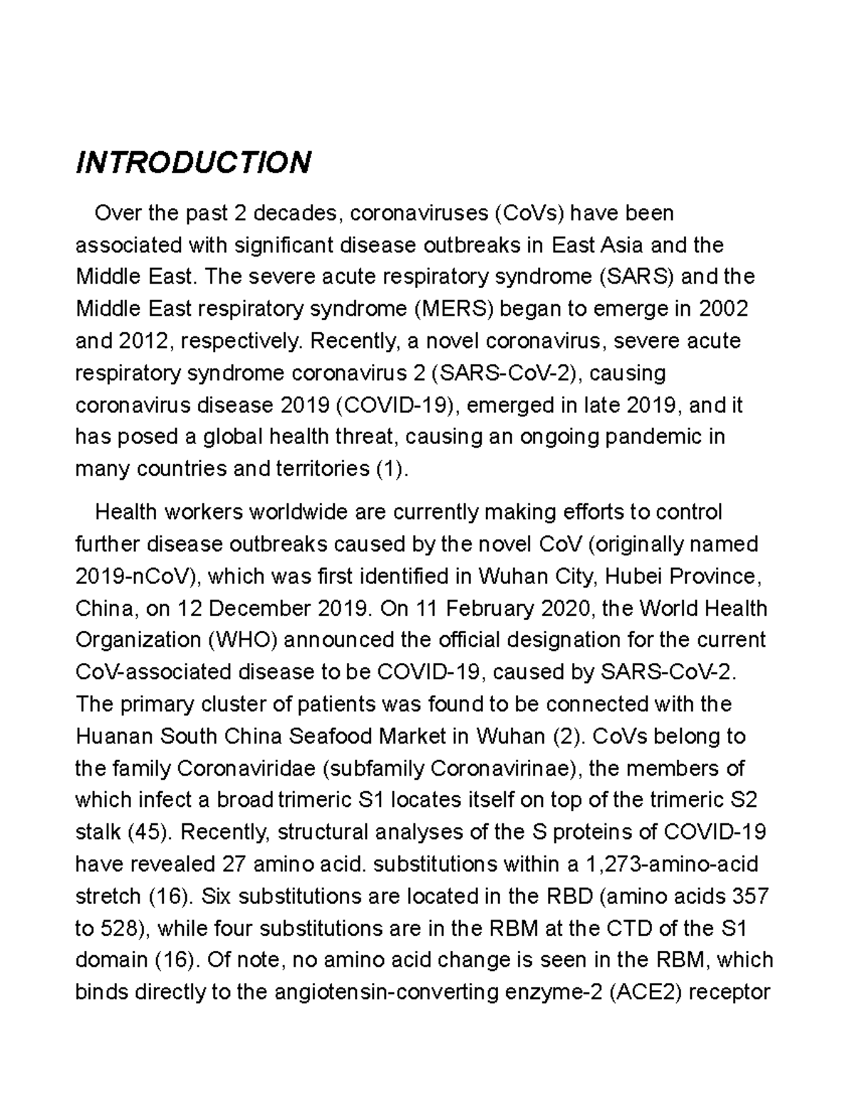 Project - i am working on corona virus analysis - INTRODUCTION Over the ...