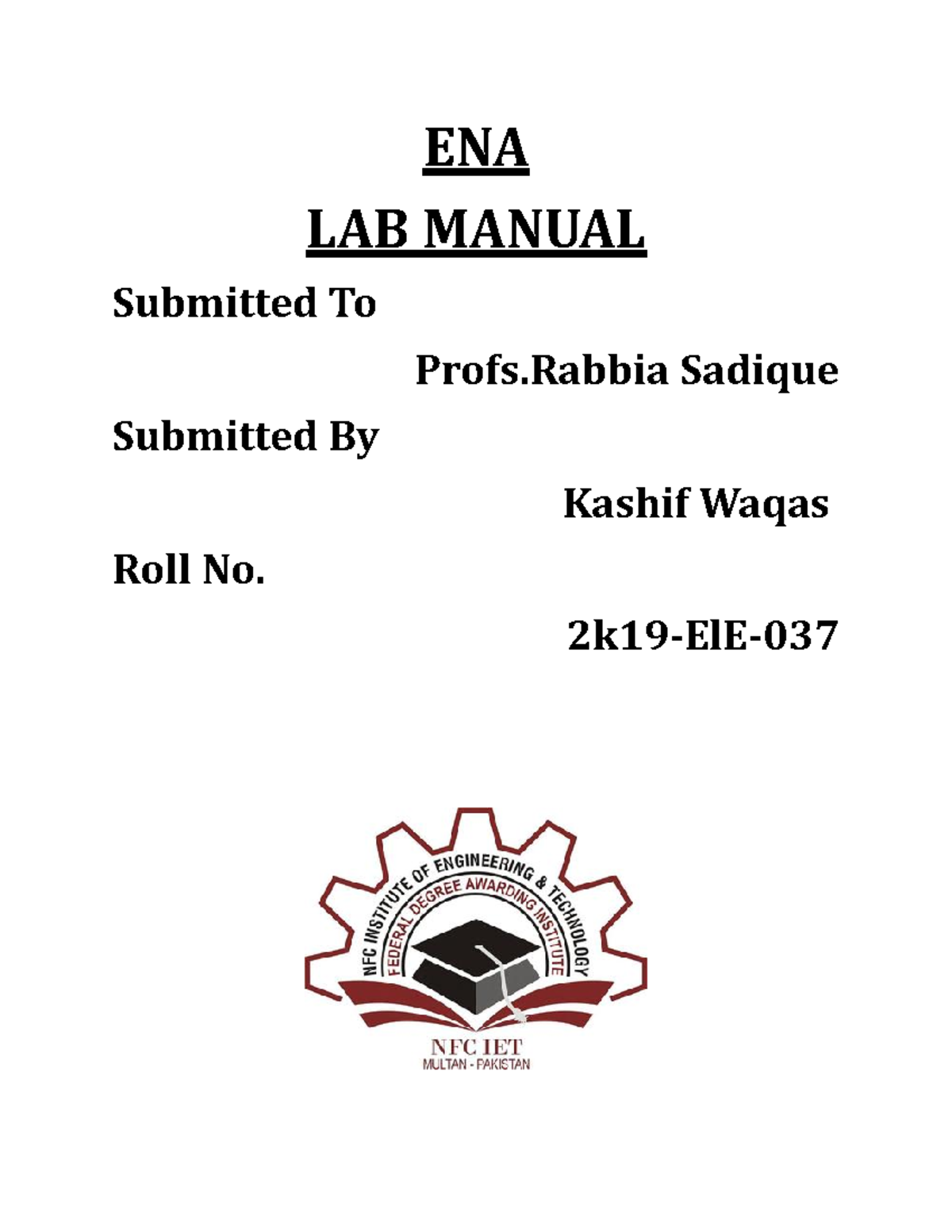 Eelectrical Network Analysis Manual - ENA LAB MANUAL Submitted To Profs ...