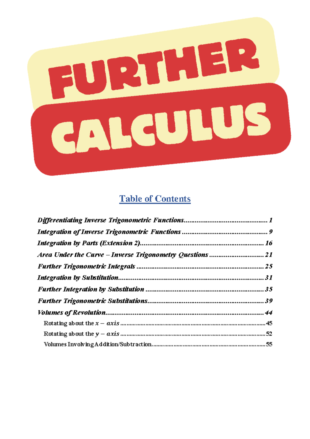 Further Calculus - Table of Contents Differentiating Inverse ...