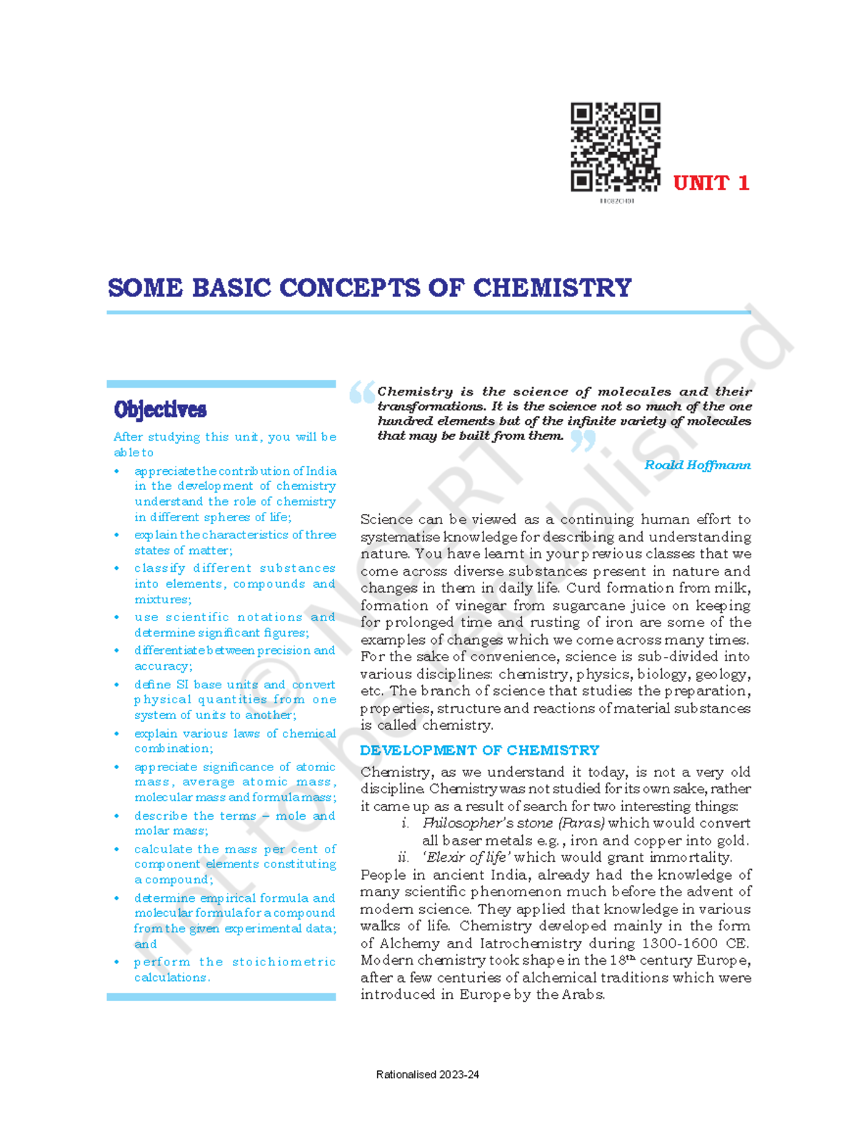 Kech101 - for notes - Unit 1 Some BaSic conceptS of chemiStry Science ...