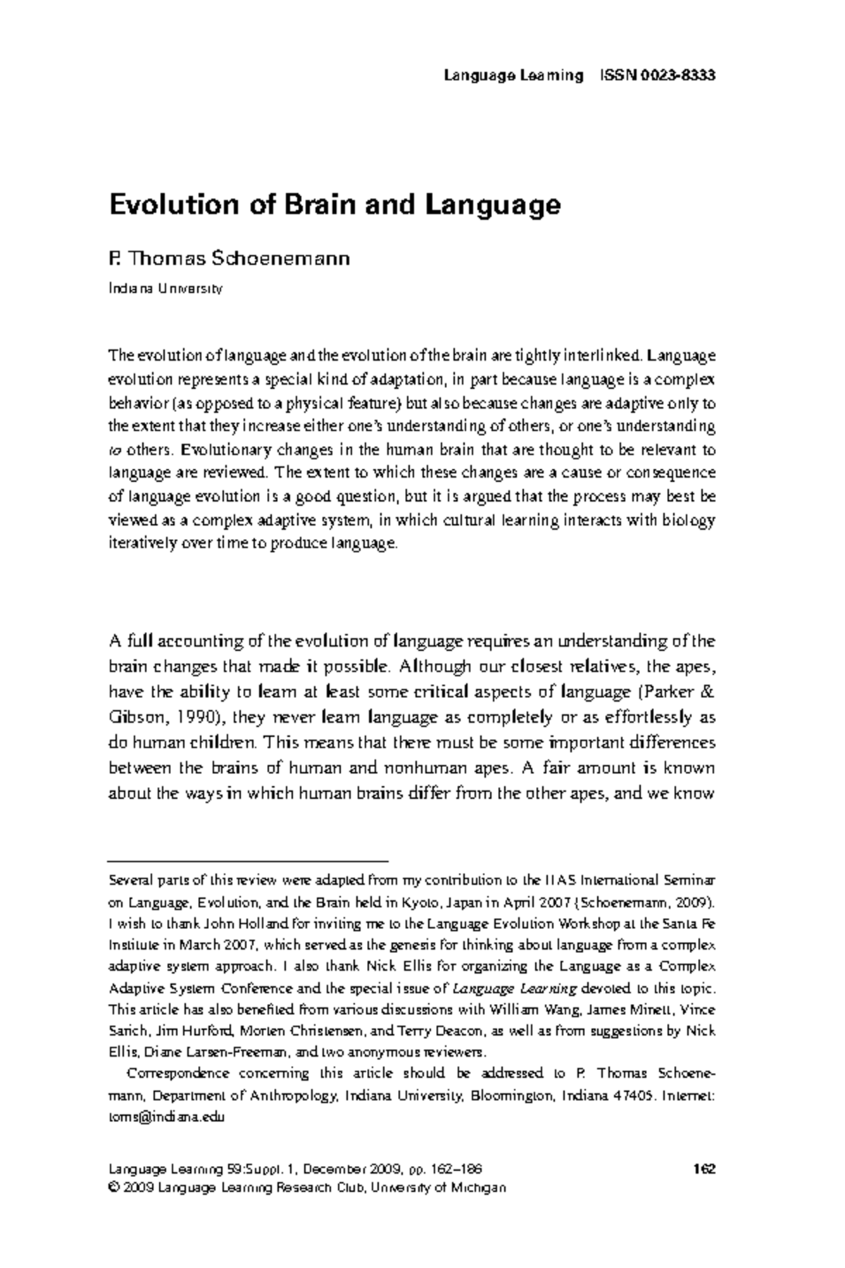 Evolution of brain in language learning - English - Studocu