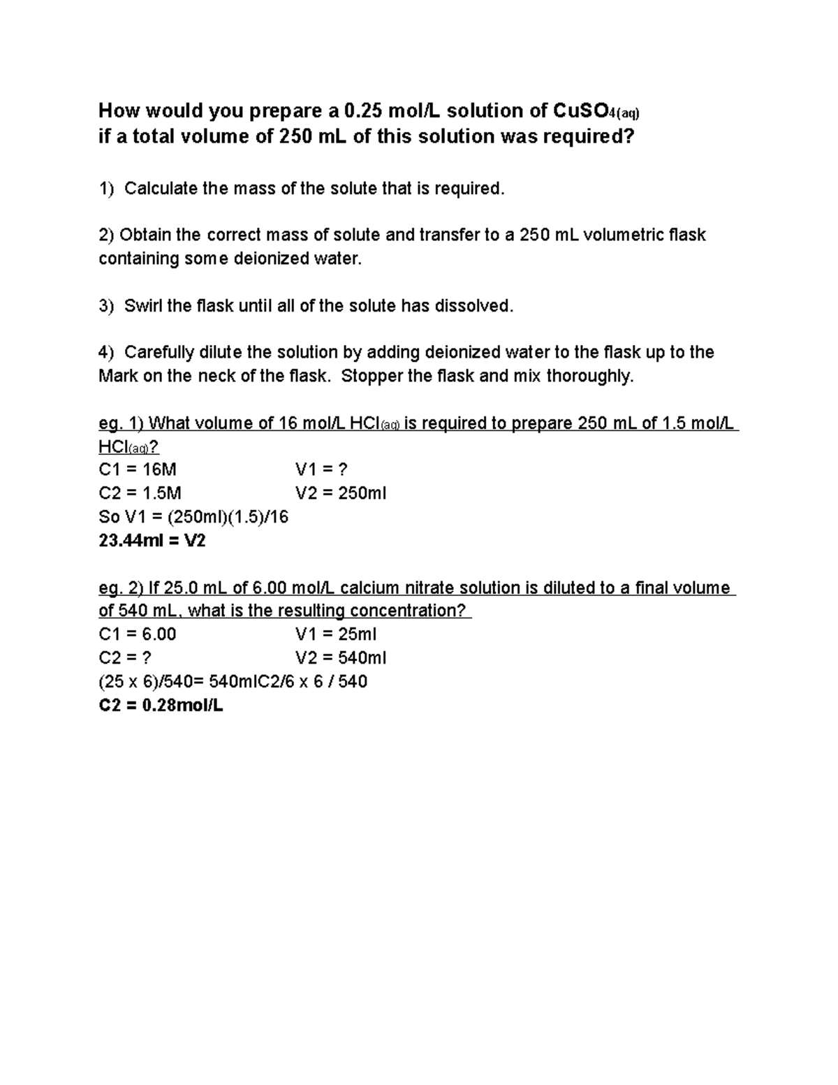 Preparing a stock solution - How would you prepare a 0 mol/L solution ...
